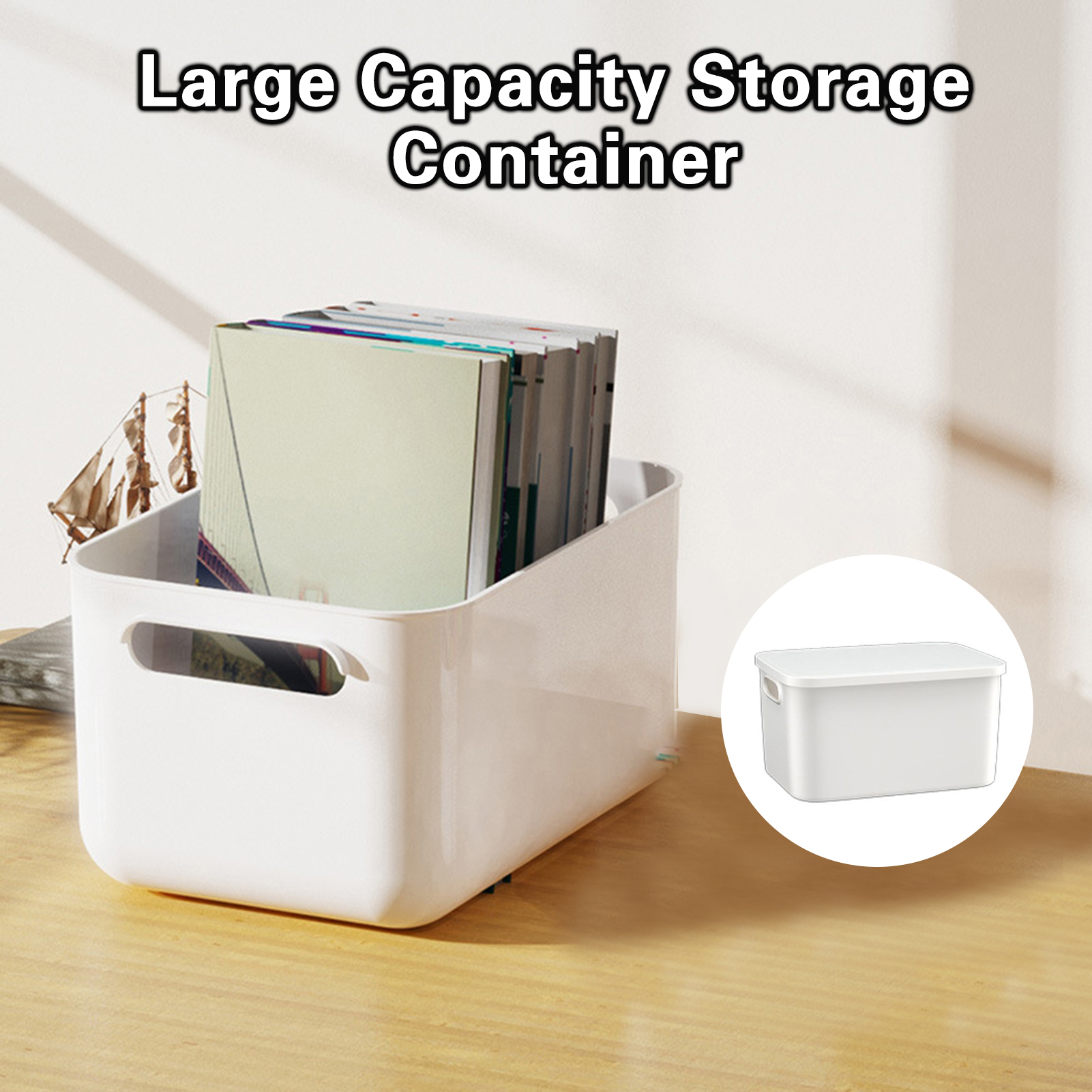 Waroomhosue 1 Set Storage Box with Lid Side Handle Non-slip Bottom ...