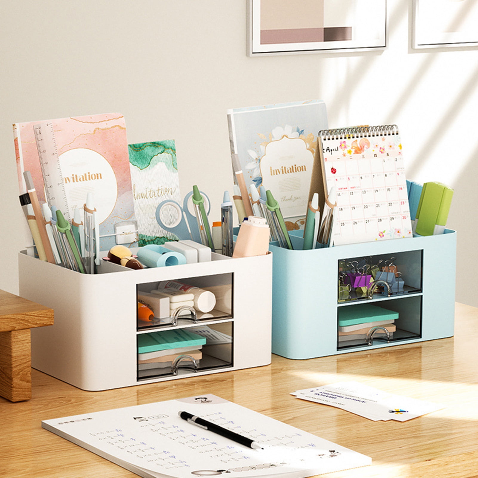 Waroomhosue Stationery Box Drawer Design Large Capacity Multiple Grids ...