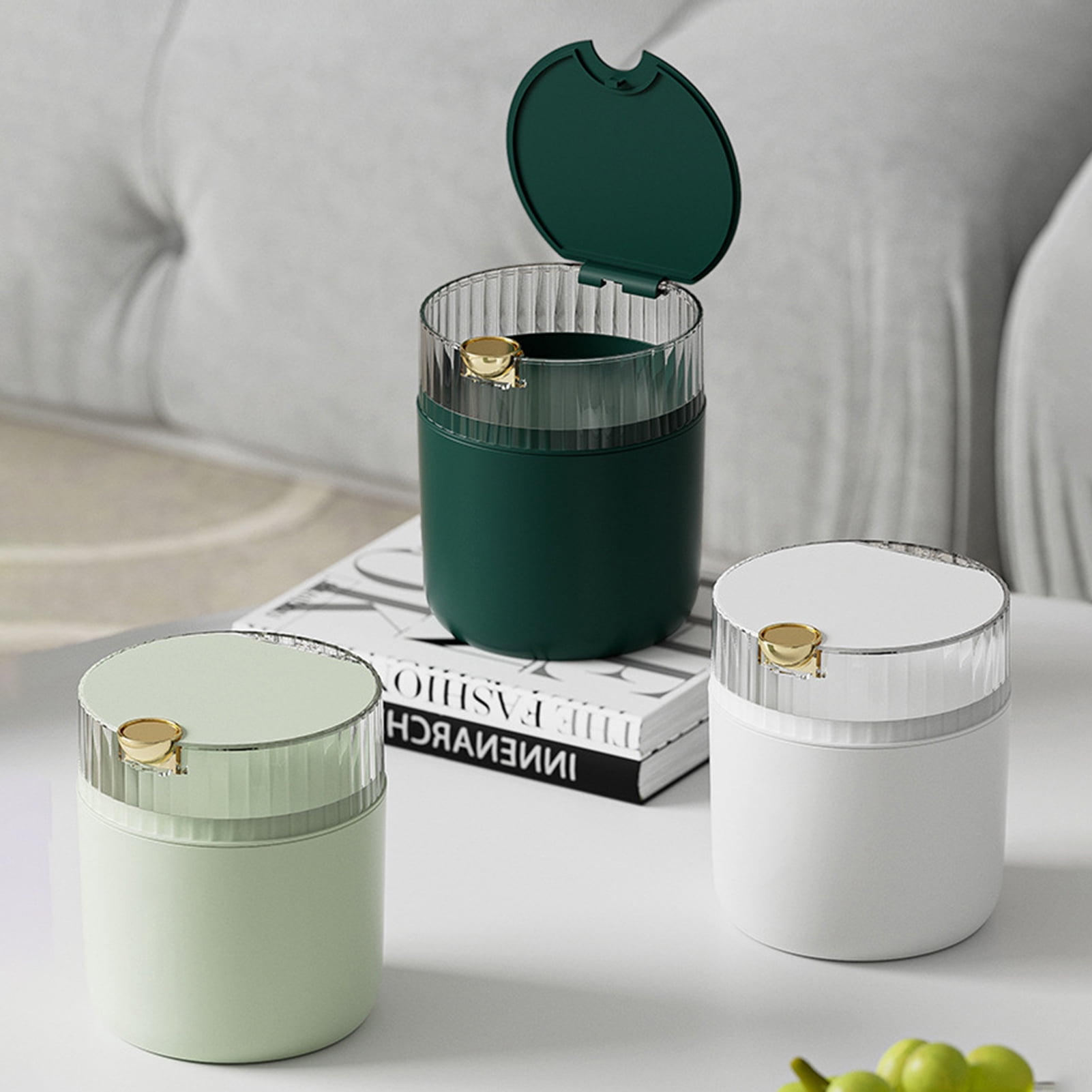 Waroomhouse 1 Set Desktop Dustbin with Rubbish Bag Large Opening Push ...
