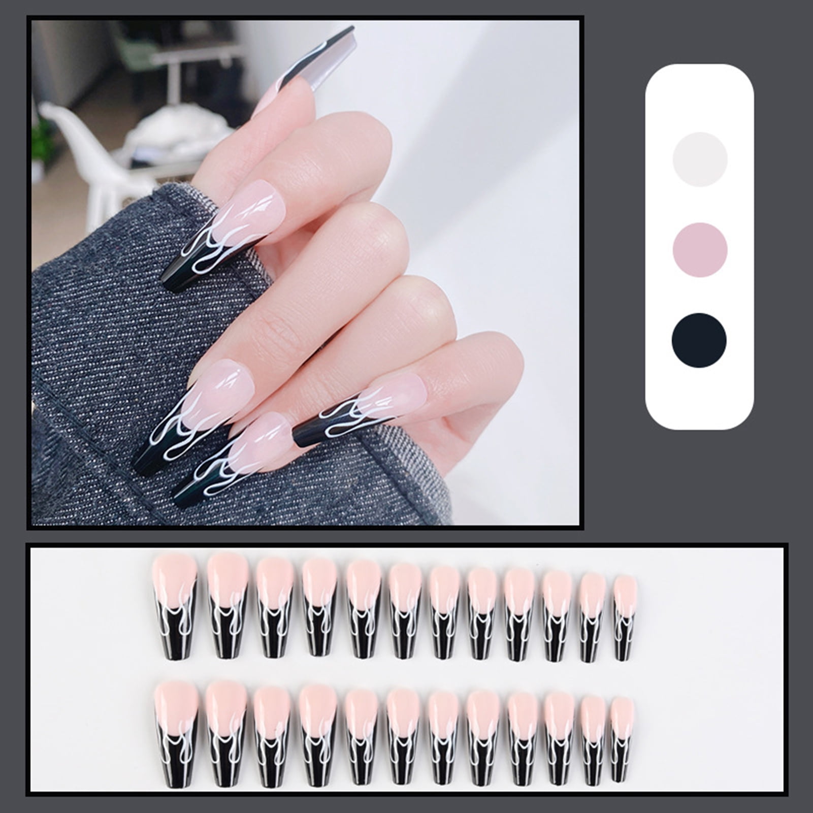Waroomhouse 1 Set Full Fake Nails Nail Art Accessories Detachable ...