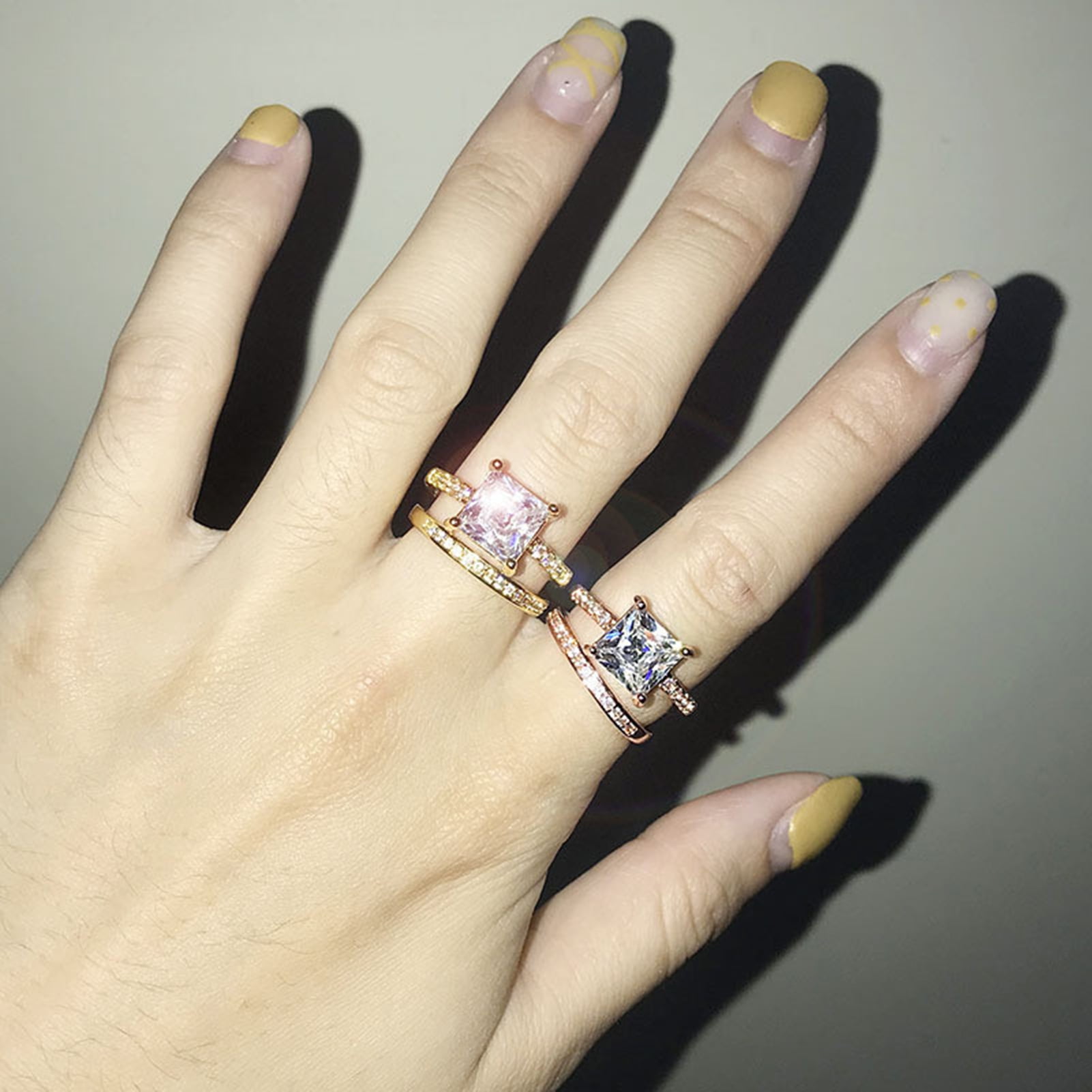 Waroomhouse 2Pcs Cubic Zirconia Rings Shiny Square Faux Crystal Alloy ...