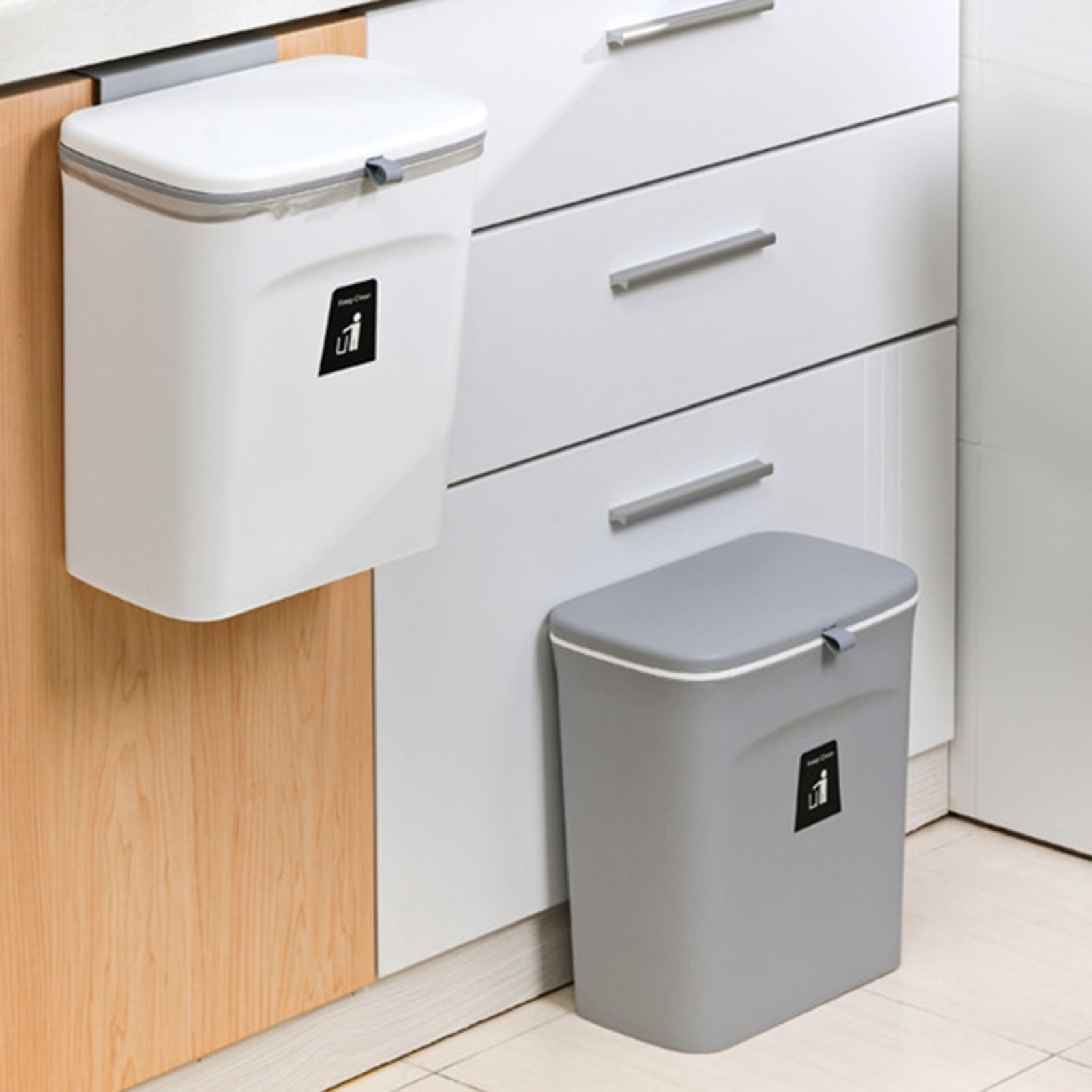Waroomhouse 7/9L Trash Can Wall-mounted Large Capacity Sliding Cover ...