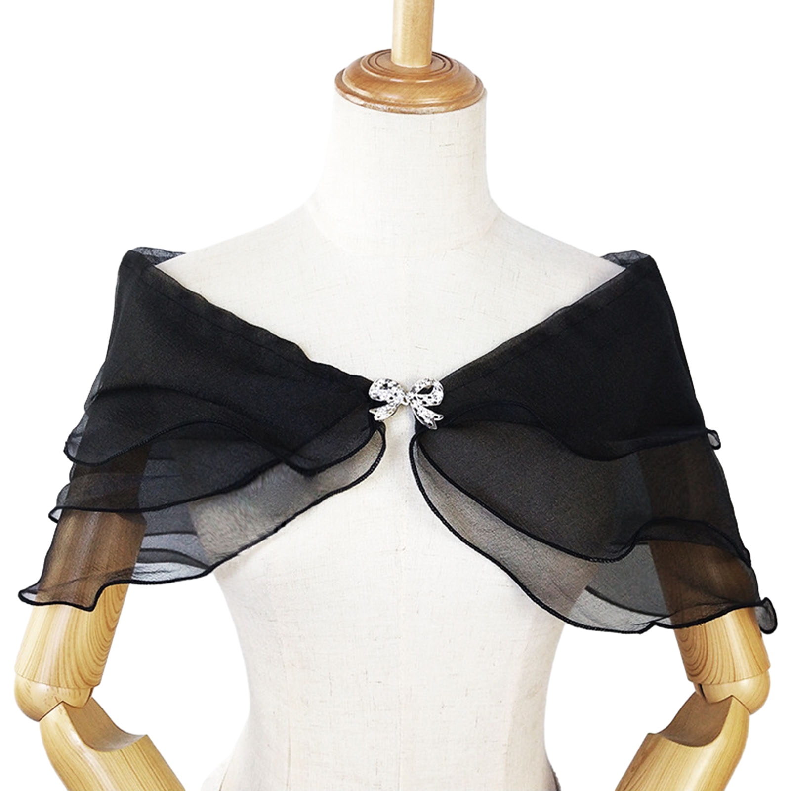 Waroomhouse Bow Buckle Shawl Bridal Shawl See-through Mesh Bow Buckle V ...