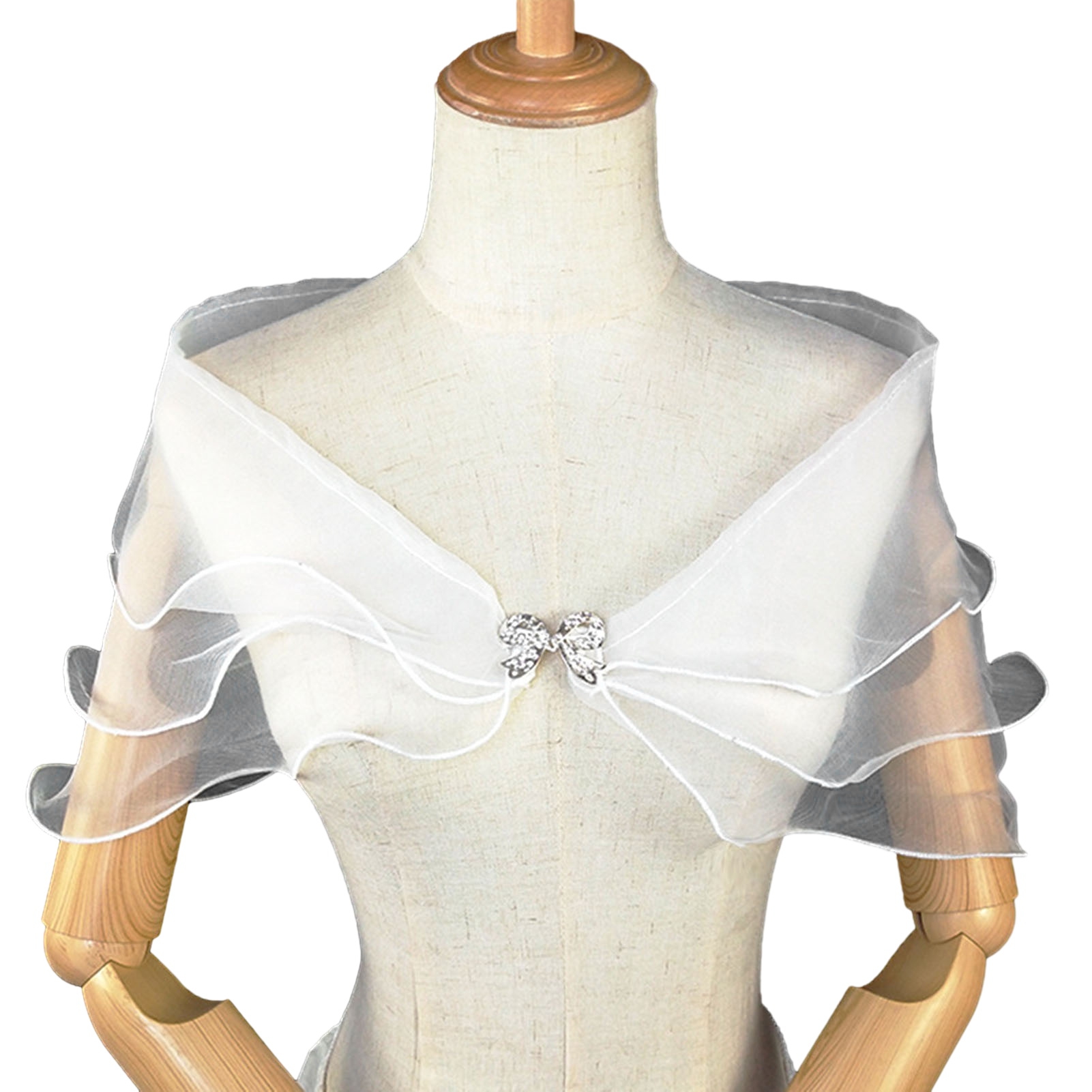 Waroomhouse Bow Buckle Shawl Bridal Shawl See-through Mesh Bow Buckle V ...