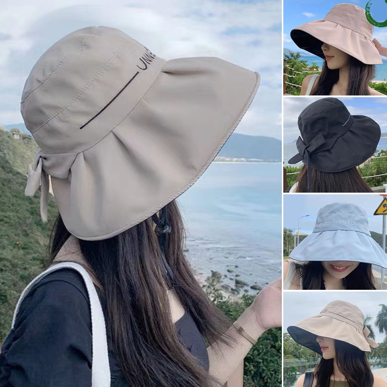 Waroomhouse Bucket Hat With Bow Foldable Soft Texture Windproof Black