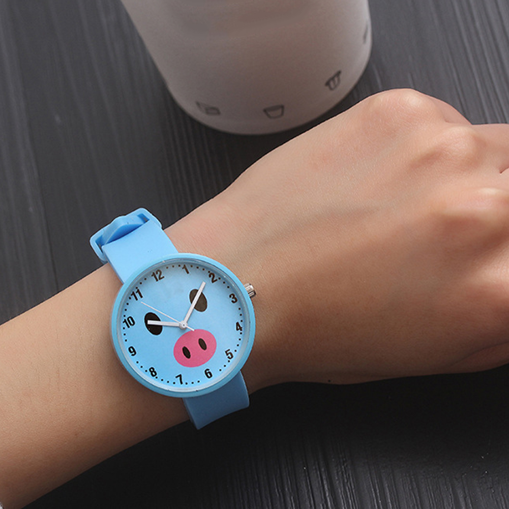 Waroomhouse Cute Women Fish Pig Round Dial Silicone Band Arabic Numbers ...