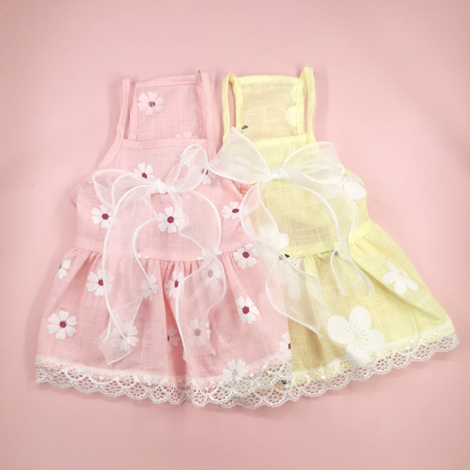 Waroomhouse Dog Cat Dress Big Hem Lace Flower Print Sleeveless Pleated ...