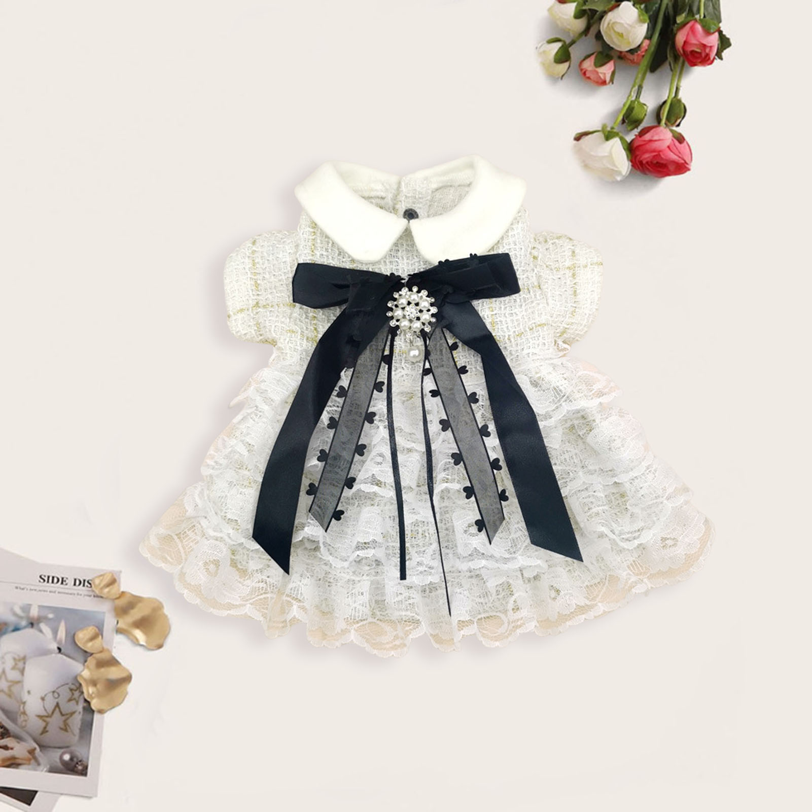 Waroomhouse Dog Dress Lace Rim Big Bow Faux Pearl Design French Style ...