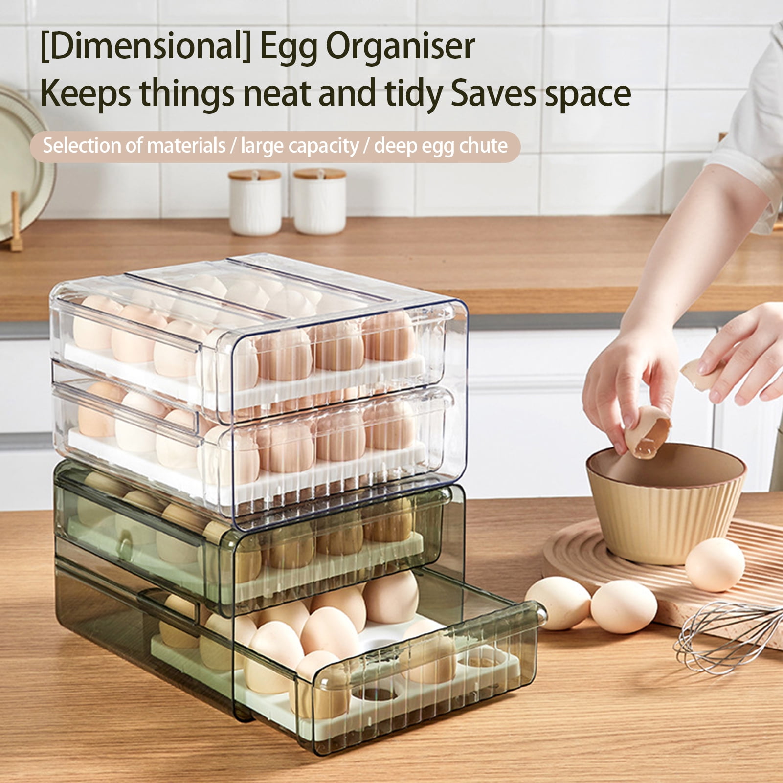 Waroomhouse Egg Storage Box Pull-out Type Double Layers Transparent ...