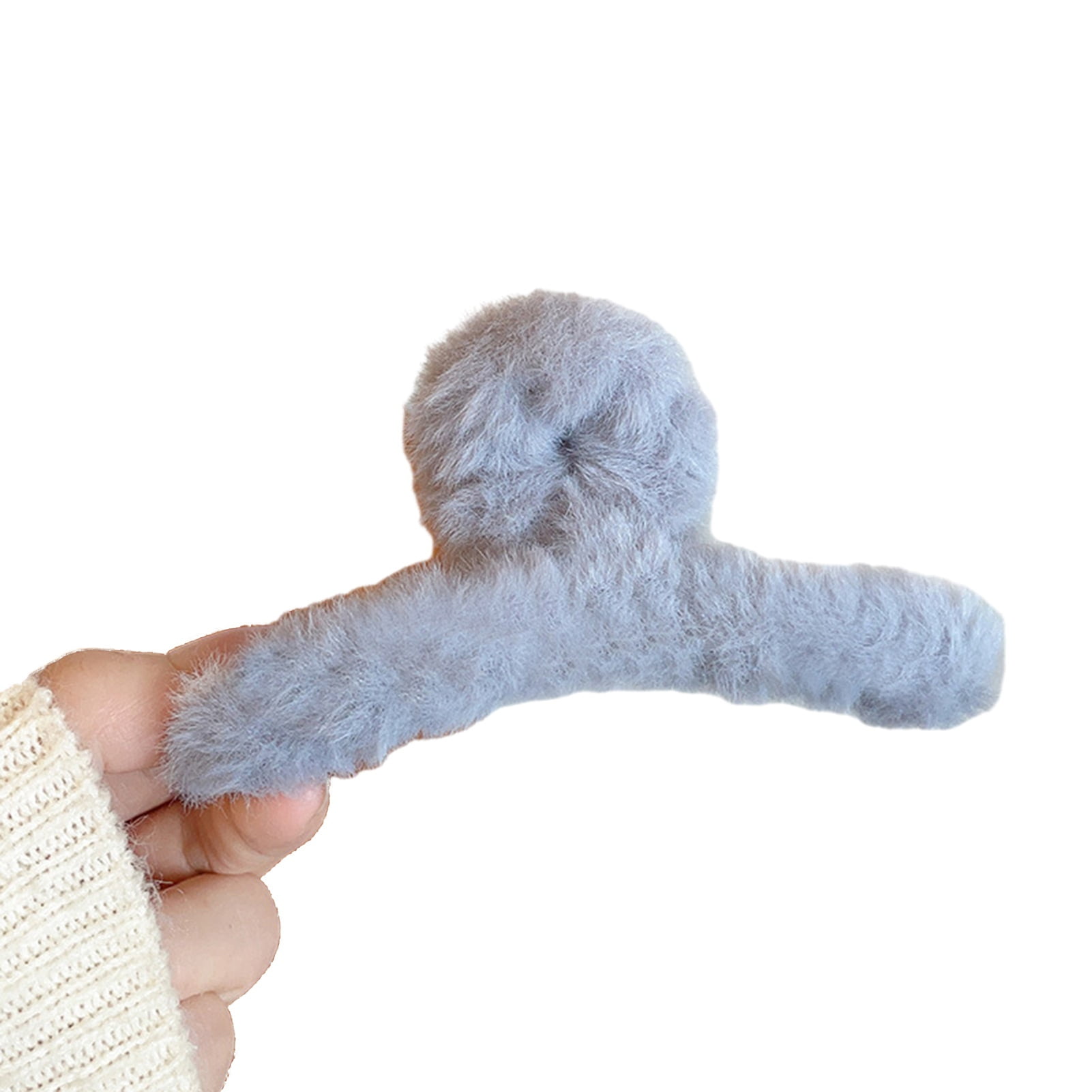 Waroomhouse Faux Furry Hair Clip Korean Style Winter Plush Hair Claw ...