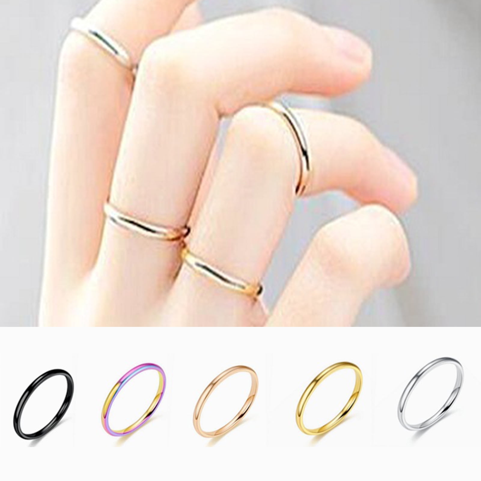 Waroomhouse Finger Ring Elegant Smooth Surface Minimalist Simple Style Thin Stacking Ring for ...