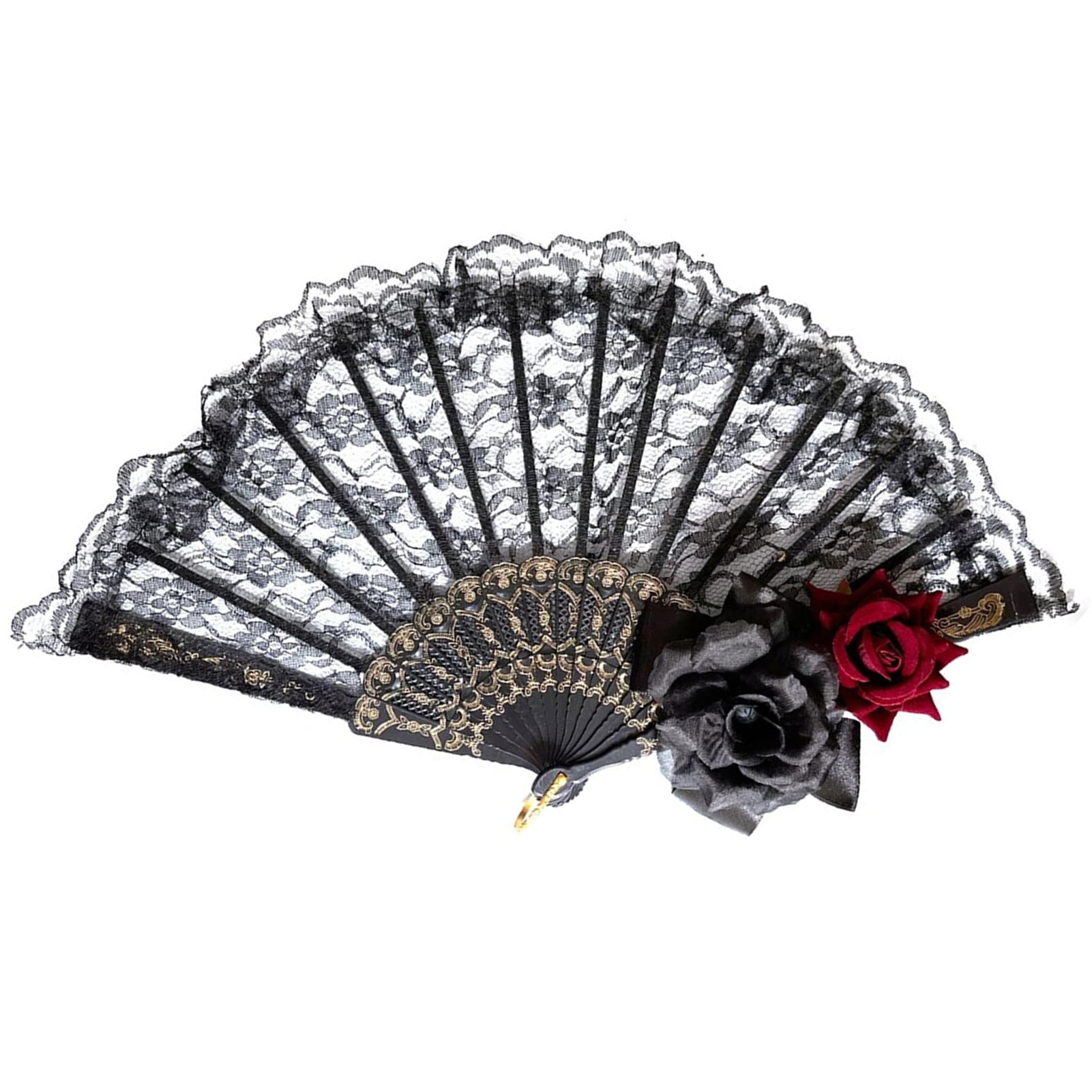 Waroomhouse Floral Lace Foldable Fan Black Floral Lace Fan Floral Lace ...