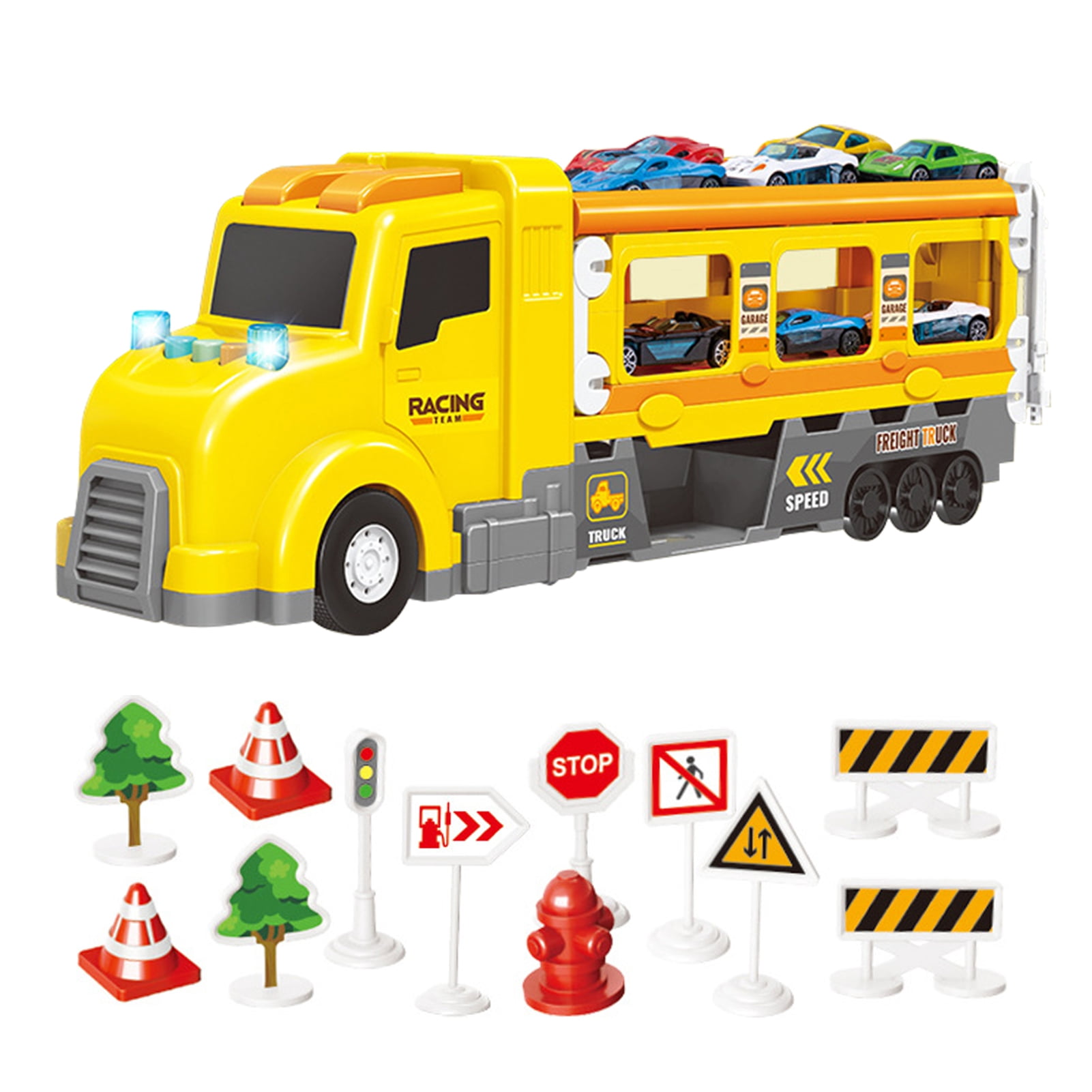 Waroomhouse Foldable Track Truck Toy Kids Truck Toy Set with Sound ...
