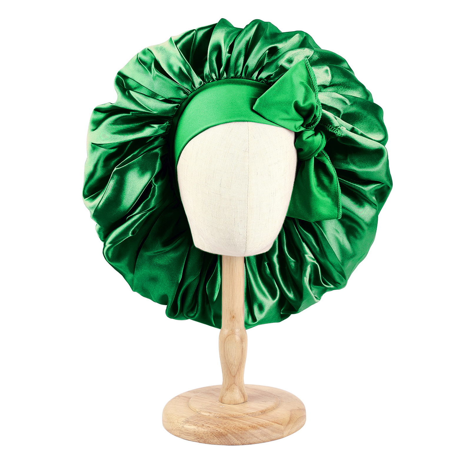 Waroomhouse Hair Cap Satin Bonnet Extra Large Sleeping Bonnet Solid Color Bow Decor Elastic Band ...