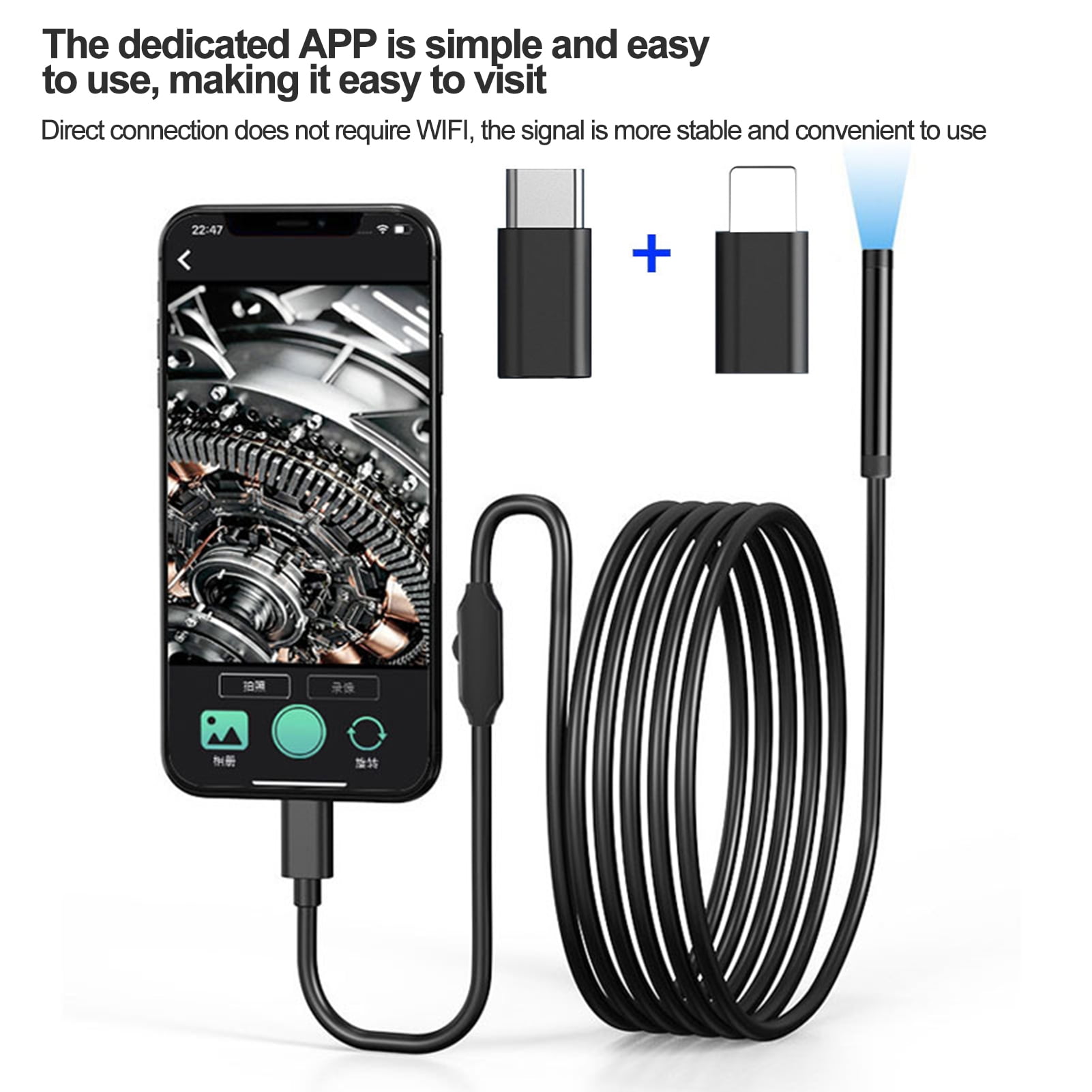 Waroomhouse IP67 Waterproof Endoscope Camera with Light - No Wi-Fi ...