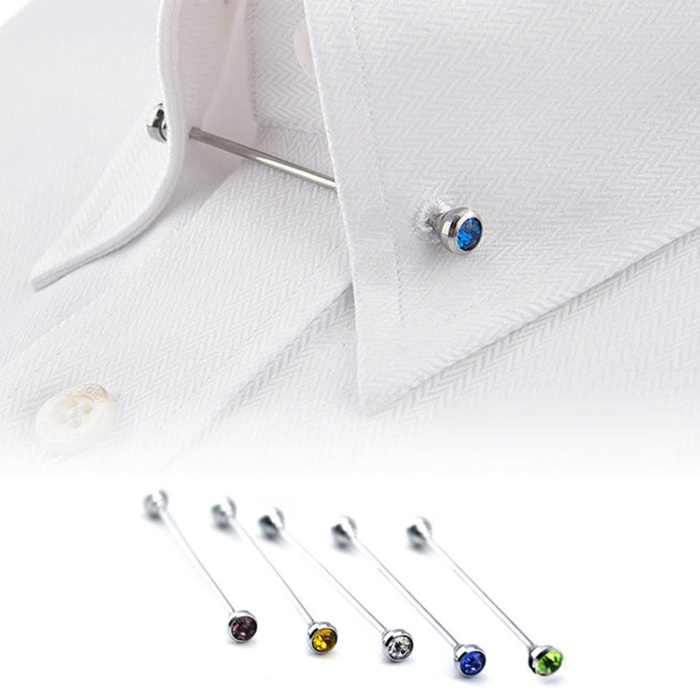 Waroomhouse Men's Formal Shirt Collar Pin Rhinestone Bar Clasp Clip ...