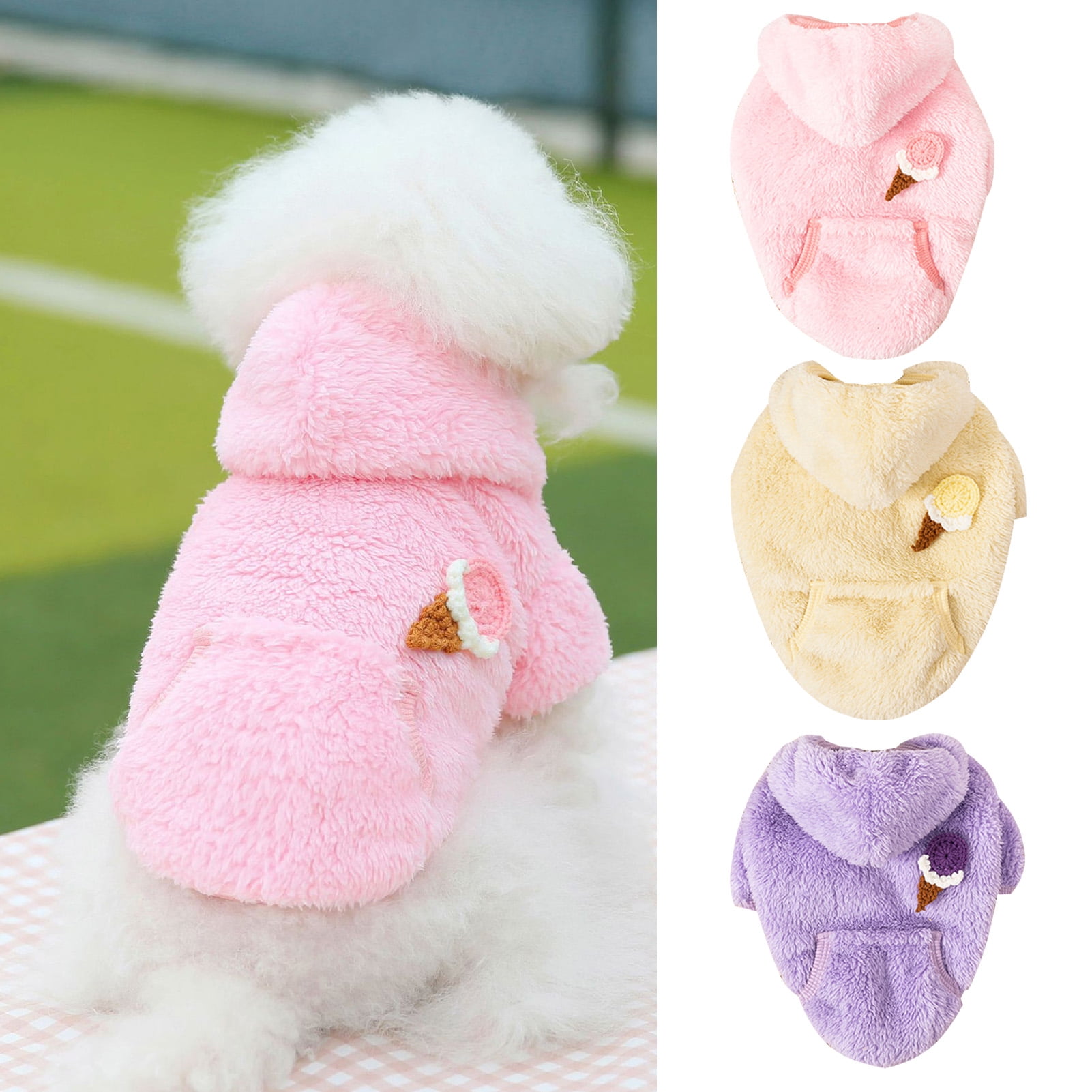 Waroomhouse Pet Jacket Hooded Thermal Cartoon Ice Cream Decor Pet Dog ...