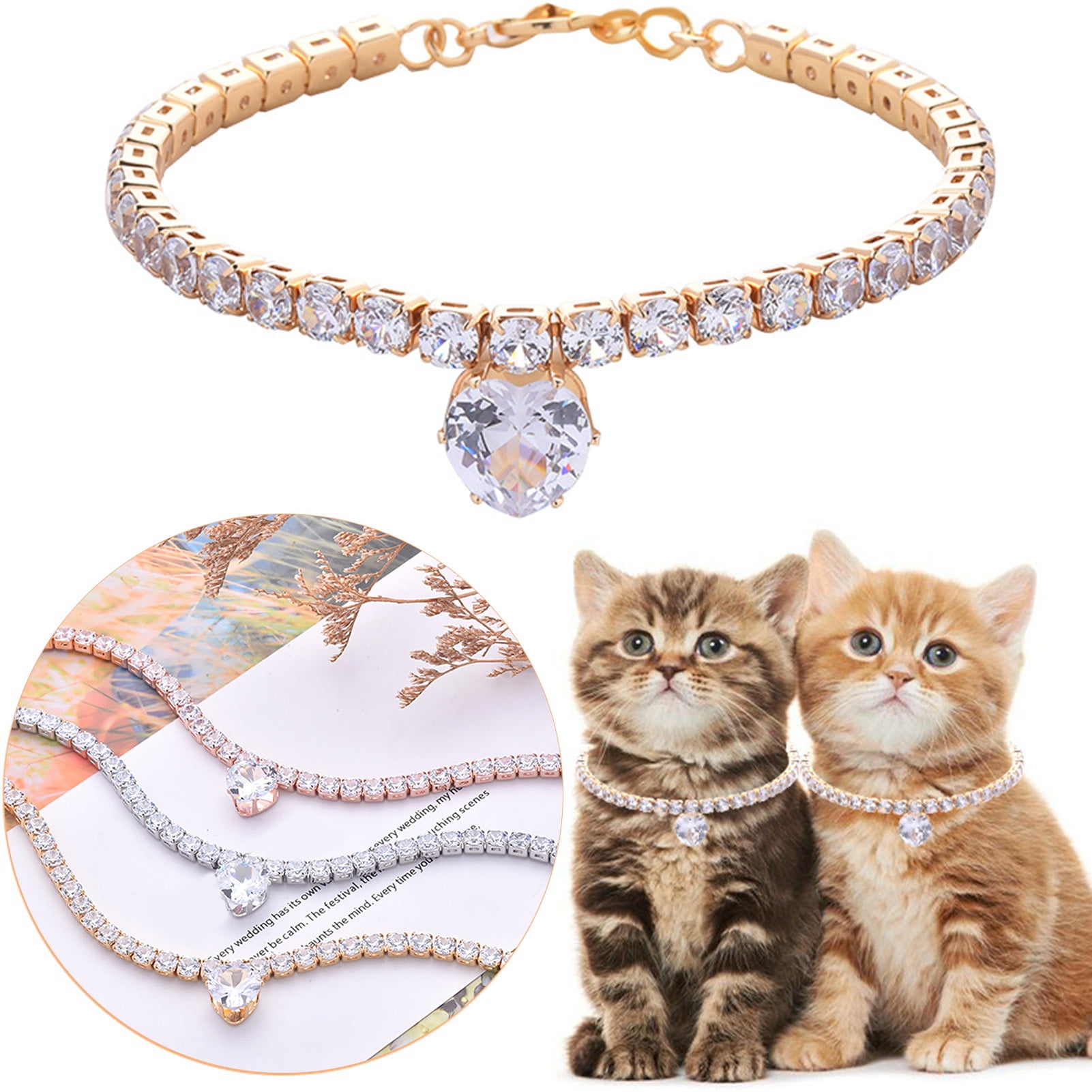 Waroomhouse Pet Necklace Portable DIY Heart Shape Small Bling Faux ...