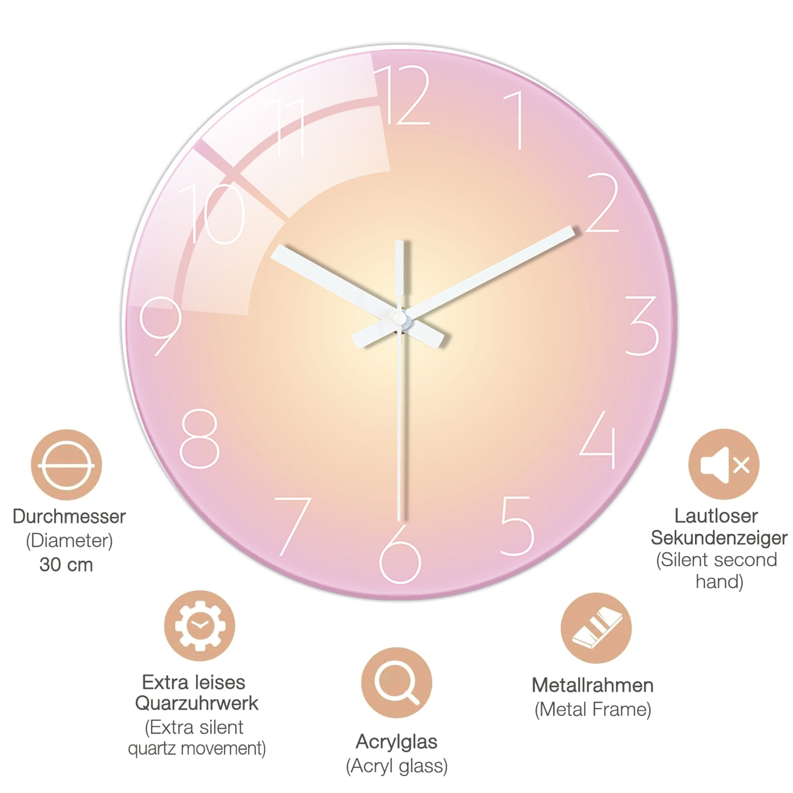 Waroomhouse Quiet Quartz Clock Radio Controlled Wall Clock Wall Clock ...