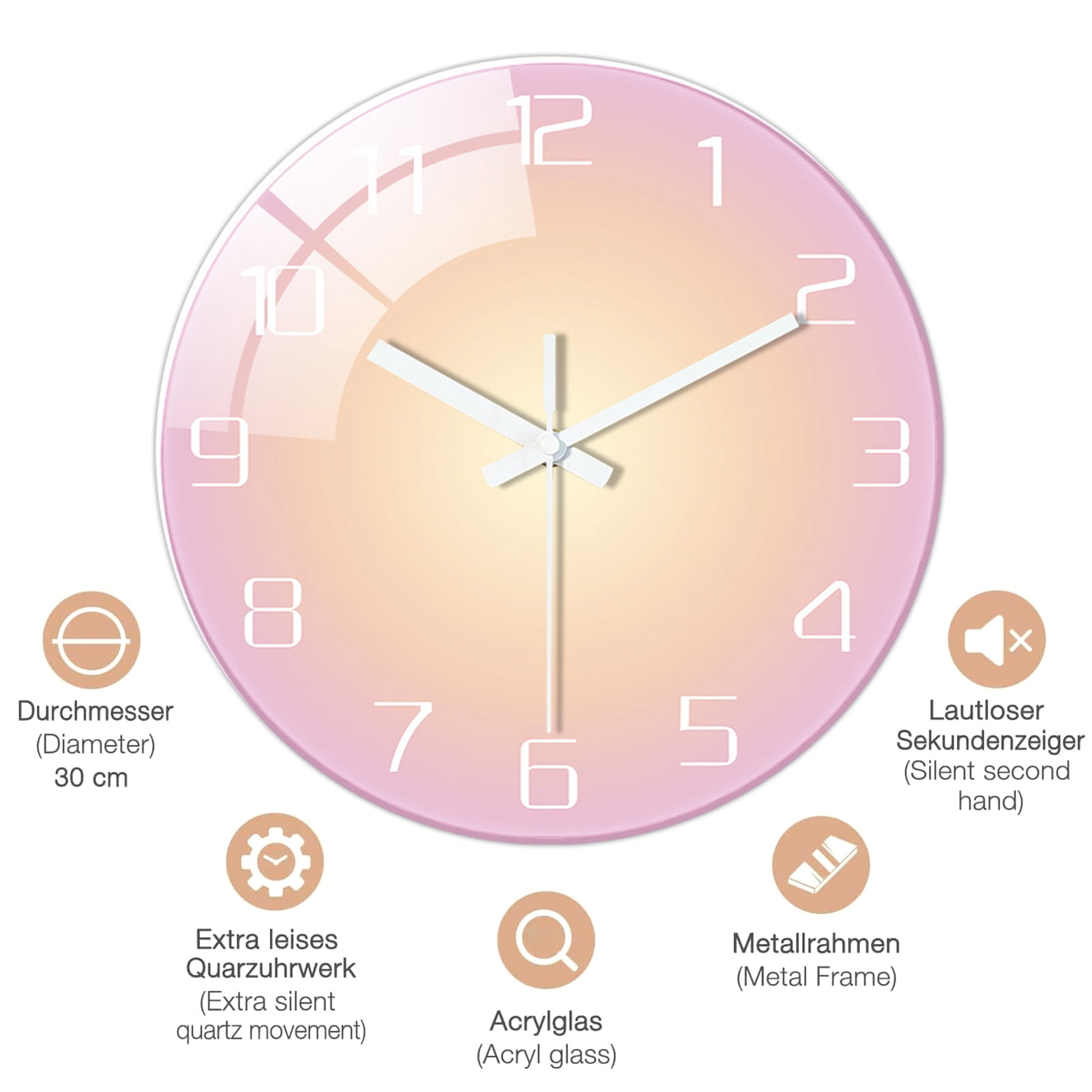 Waroomhouse Quiet Quartz Clock Radio Controlled Wall Clock Wall Clock ...