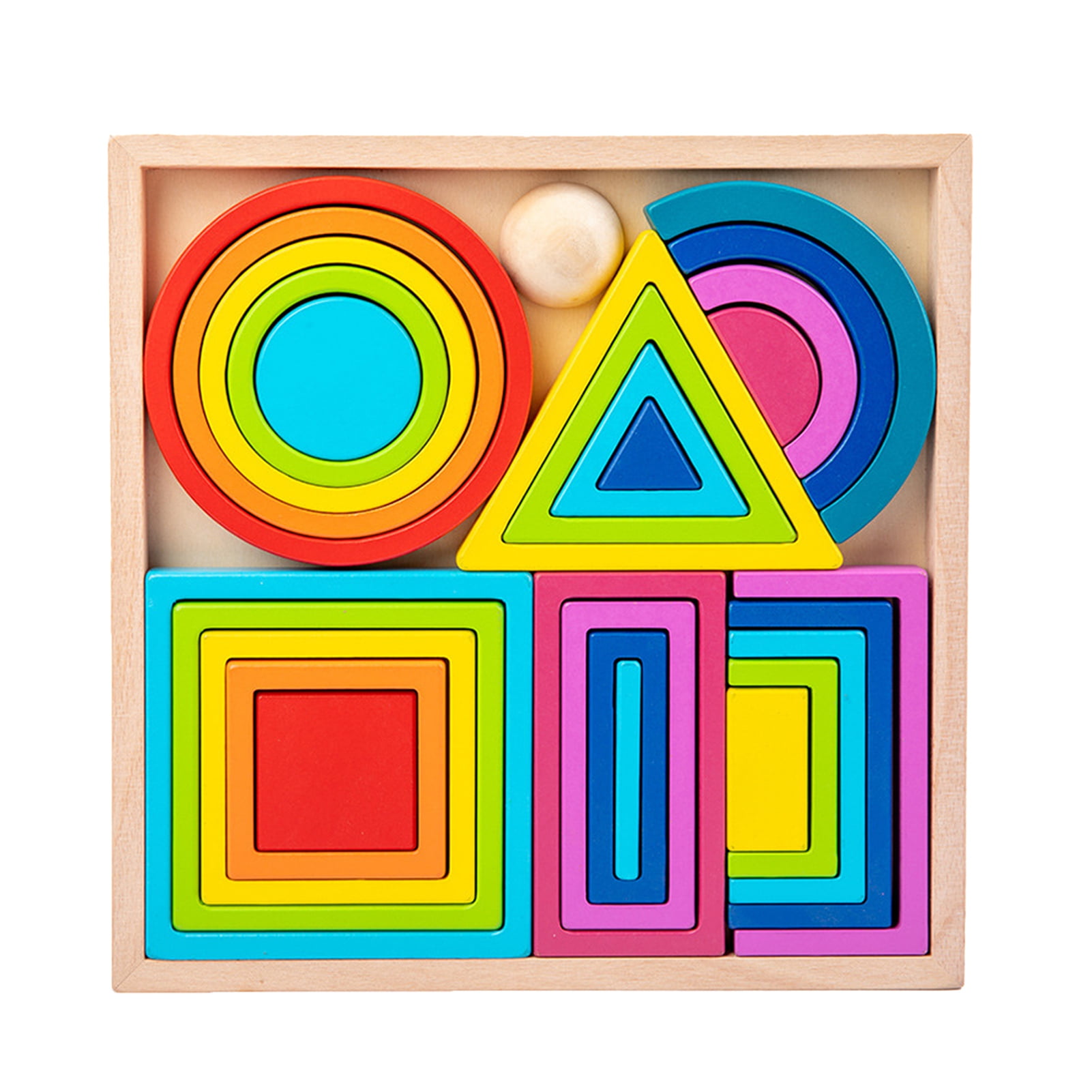 Waroomhouse Rainbow Geometric Building Block Wooden Geometric Building ...