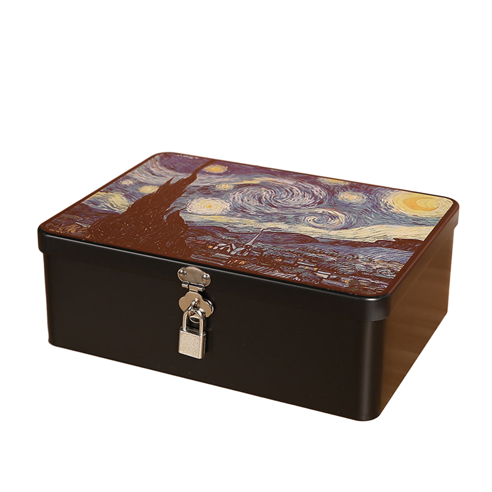 Waroomhouse Retro Pattern Tin Container 1 Set Tin Box with Lock Key ...