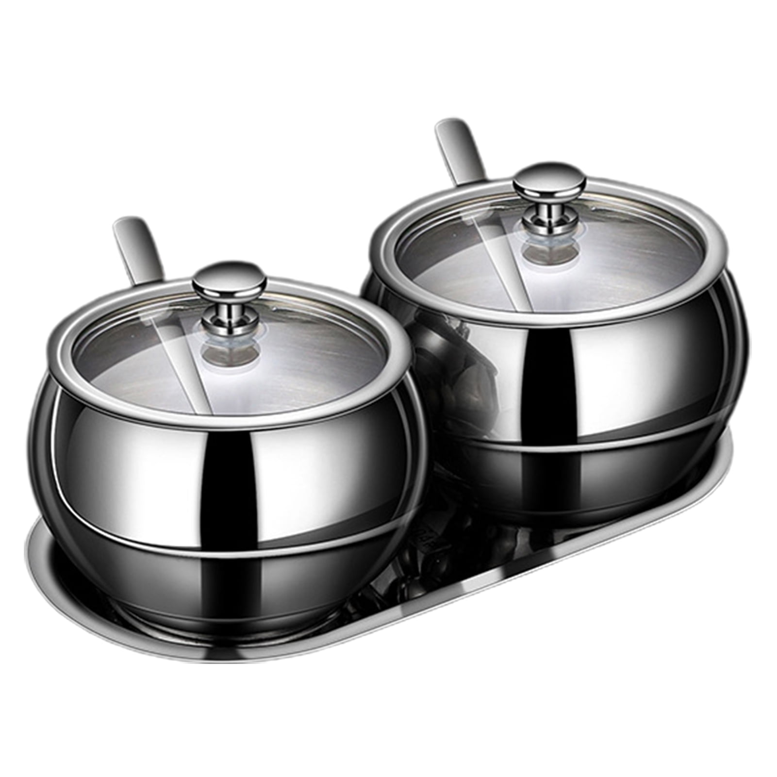 Waroomhouse Seasoning Pot with Tray Spoon Clear Lid Good Sealing Mirror ...