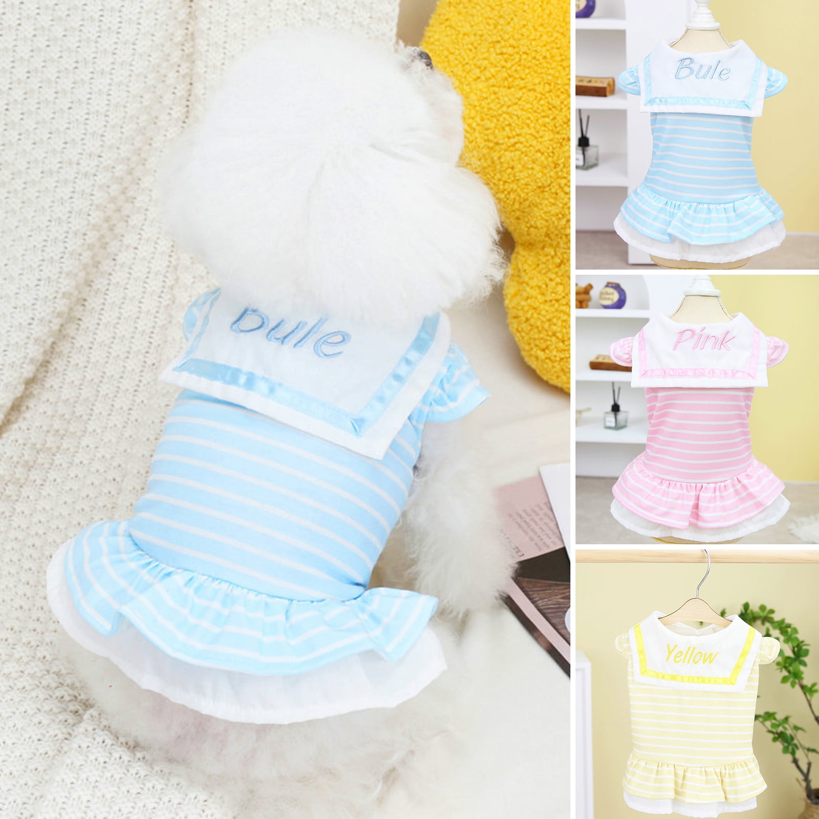 Waroomhouse Spring Summer Puppy Dress Layered Pleated Hem Striped Print ...