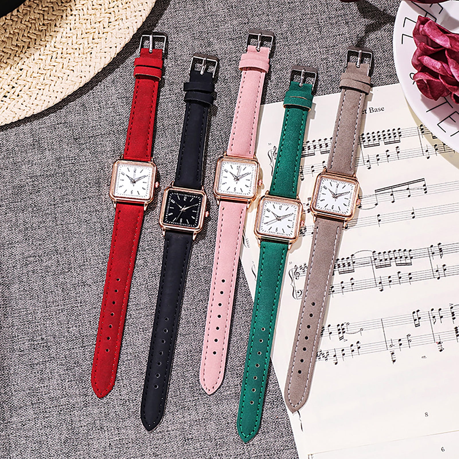 Waroomhouse Square Dial Luminous Women Watch Faux Leather Strap Quartz ...