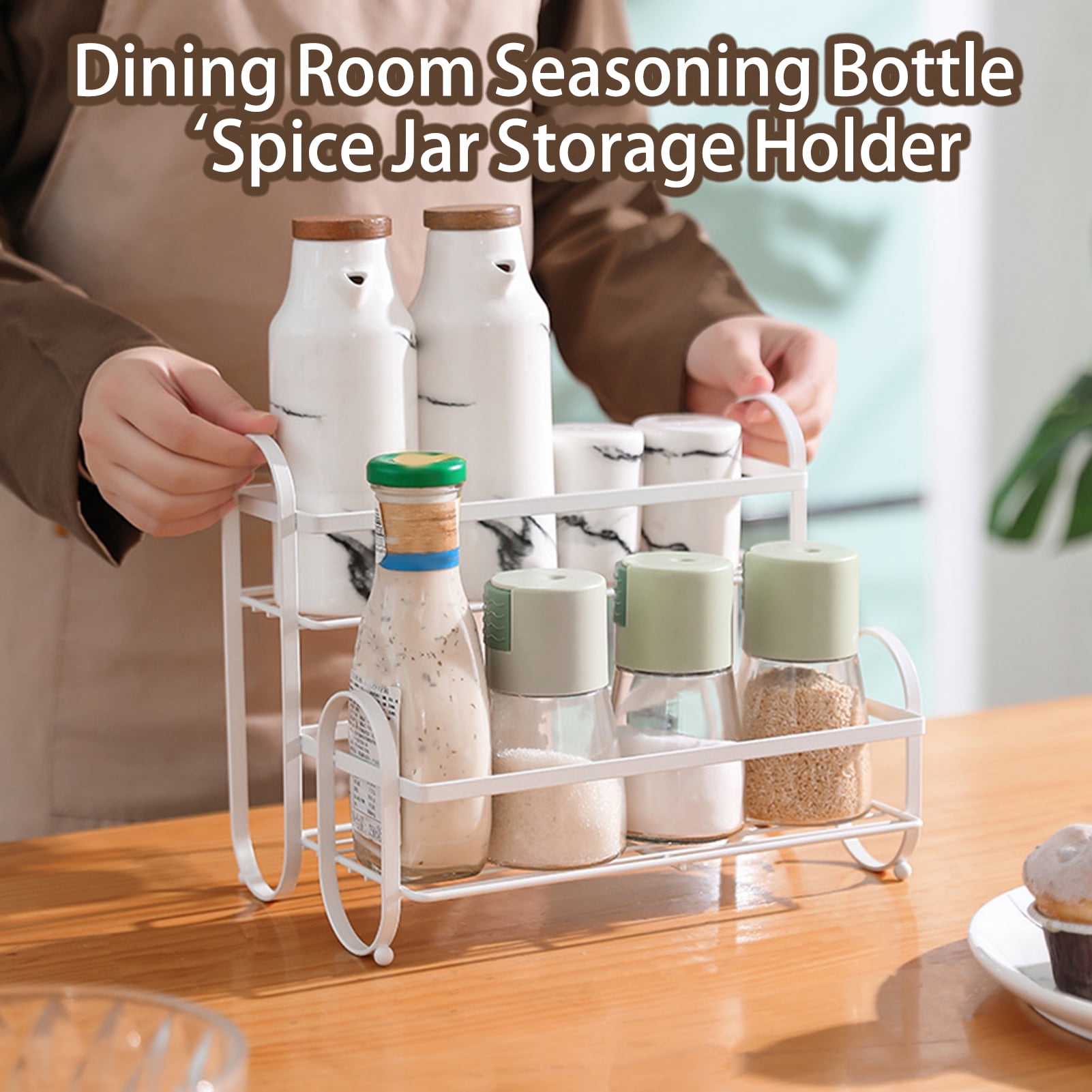 Waroomhouse Storage Rack Double Layer Space saving Shape Handle Kitchen ...