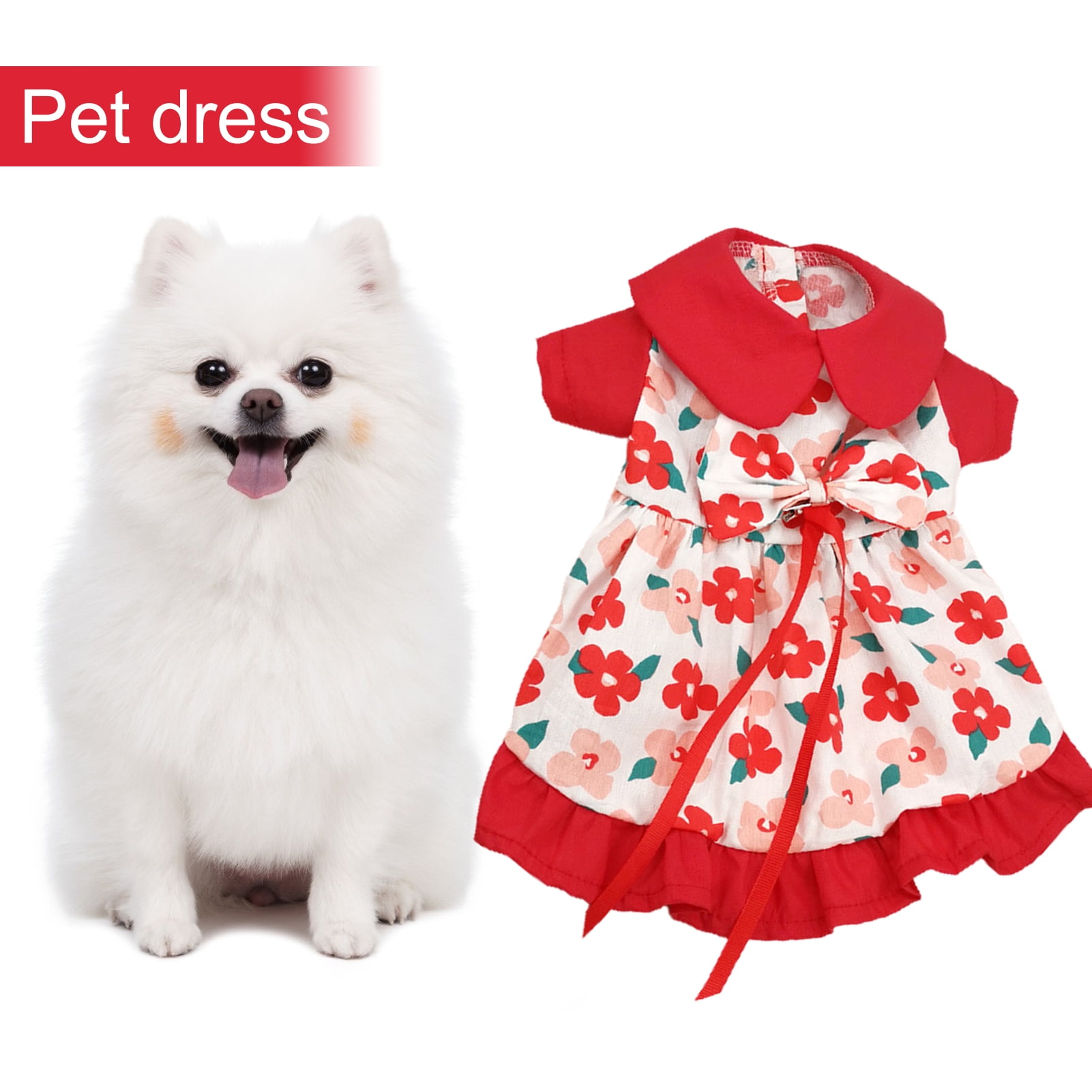 Waroomhouse Sweet Chihuahua Dog Dress with Hairclip Red Doll Collar ...