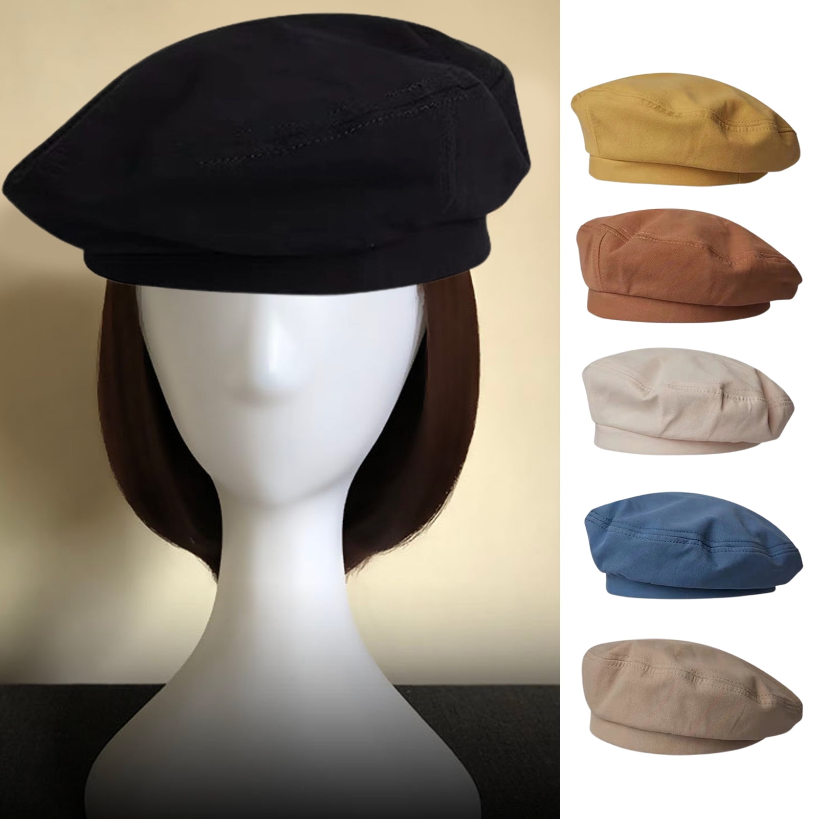 Waroomhouse Women Beret Vintage Breathable Solid Color Portable Flat ...