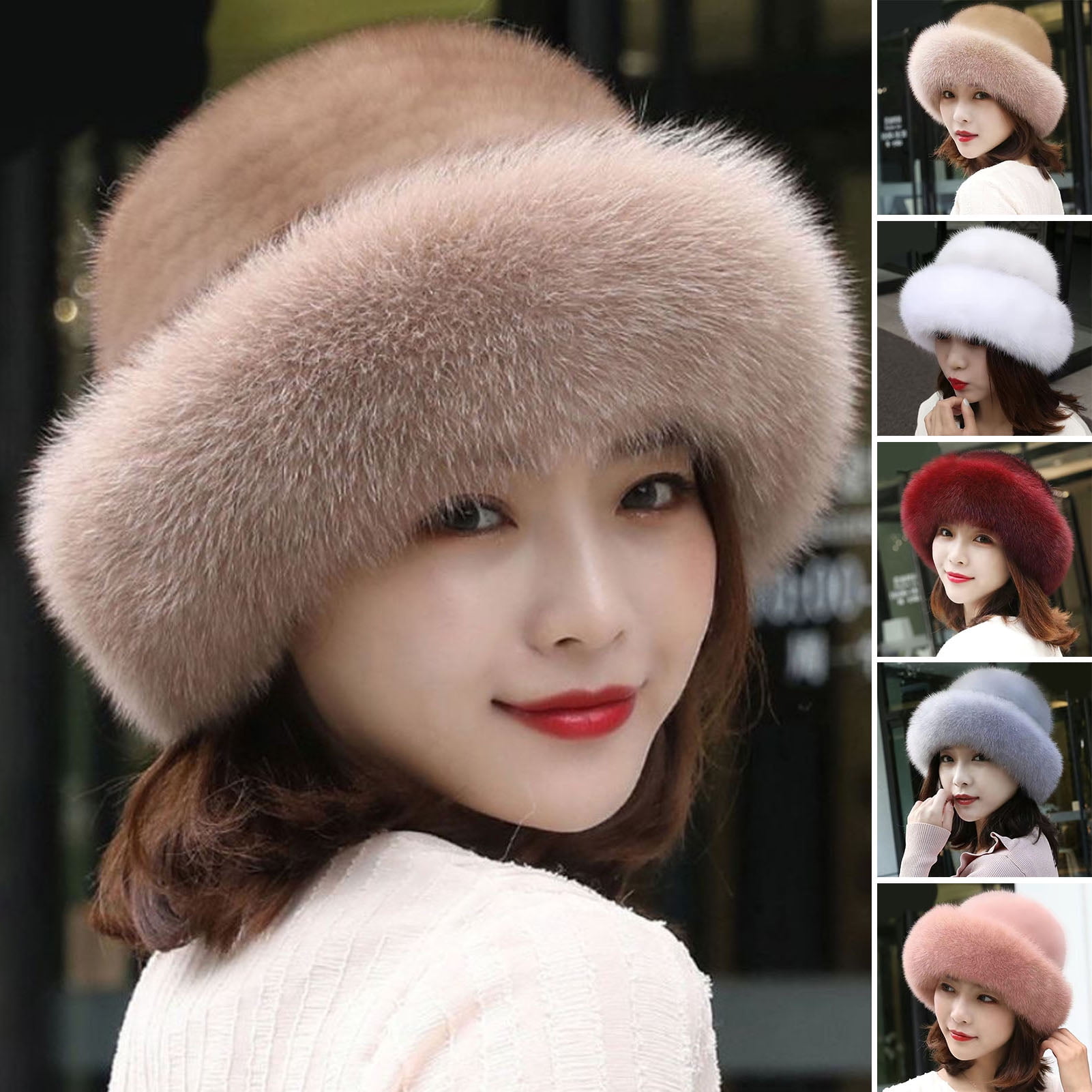 Waroomhouse Women Hat Solid Color Fluffy Thickened Ear Protection Dome ...