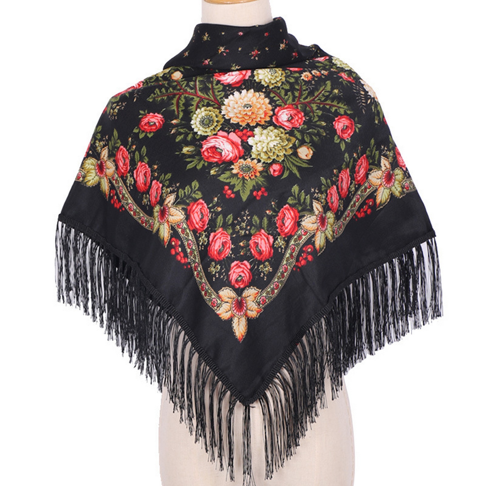 Waroomhouse Women Shawl Wrap Women Fringed Shawl Ethnic Style Floral ...