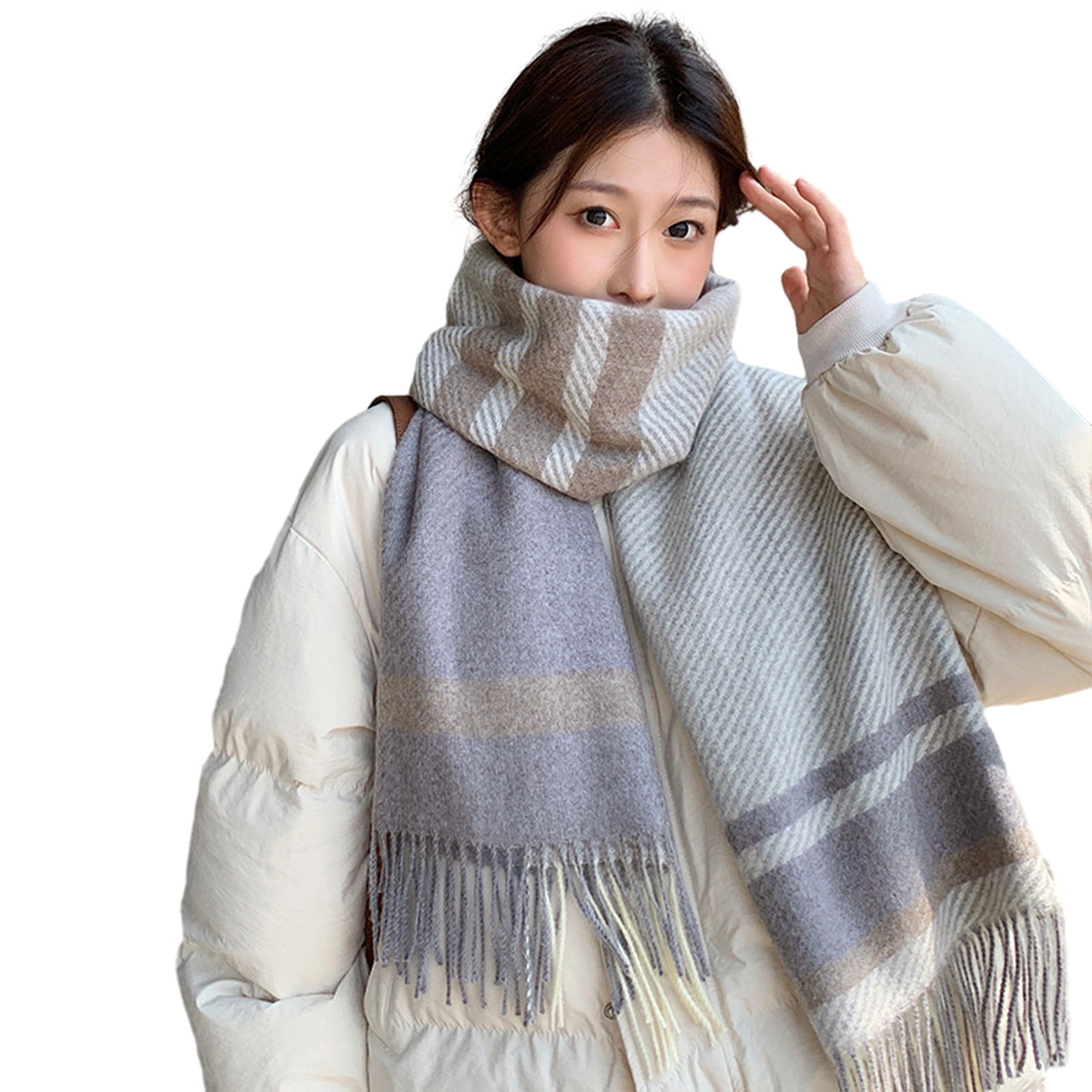 Waroomhouse Women Warm Scarf Tassel Scarf Women Winter Scarf Striped ...