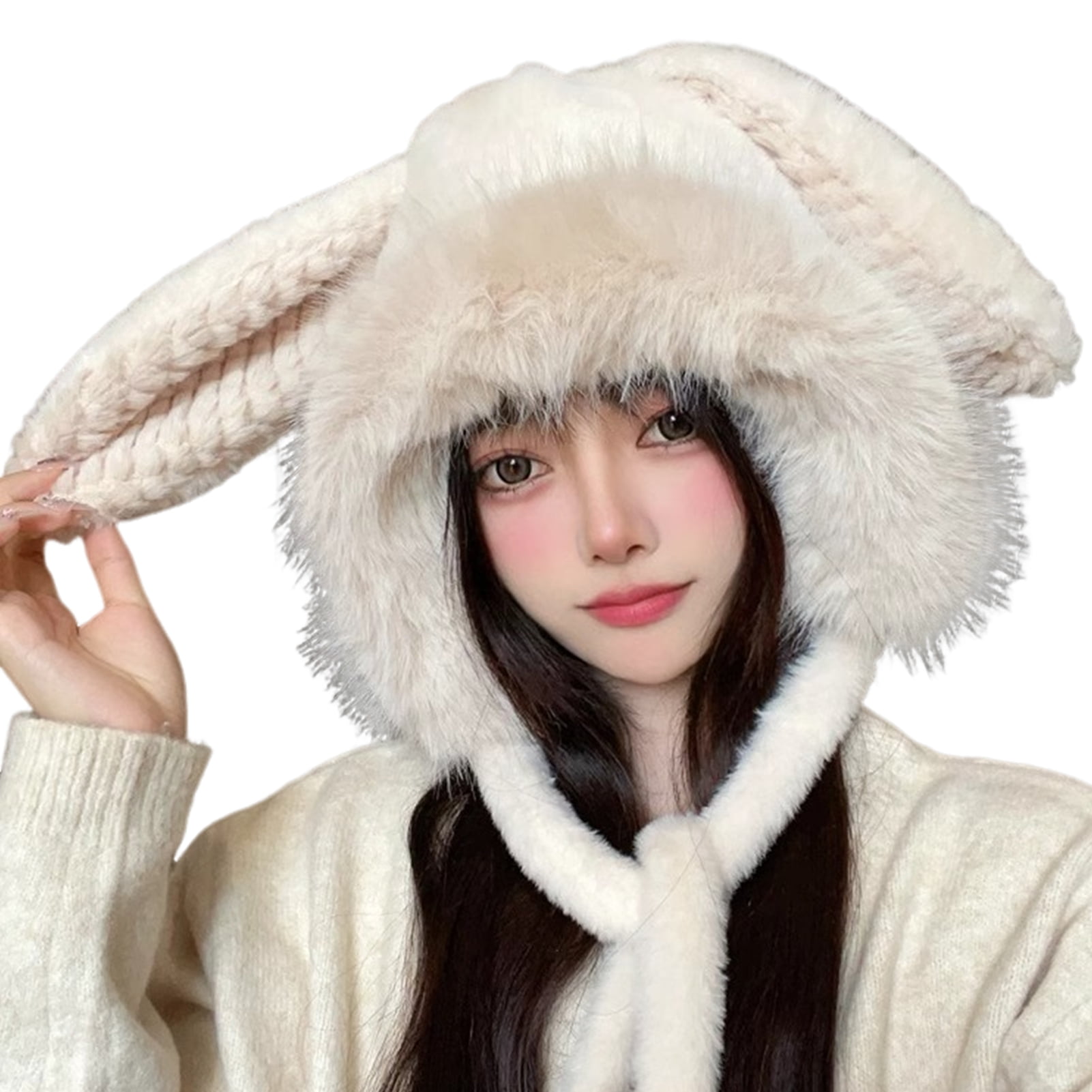 Waroomhouse Women Winter Hat Cute Rabbit Ear Flap Hat Cute Rabbit Bunny ...