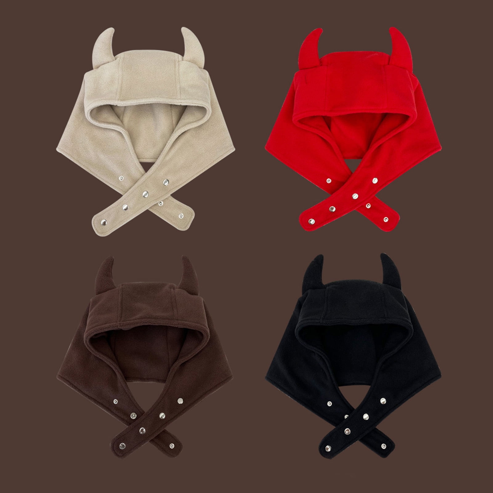 Waroomhouse Women Winter Hat Devil Ear Decor Adjustable Solid Color ...