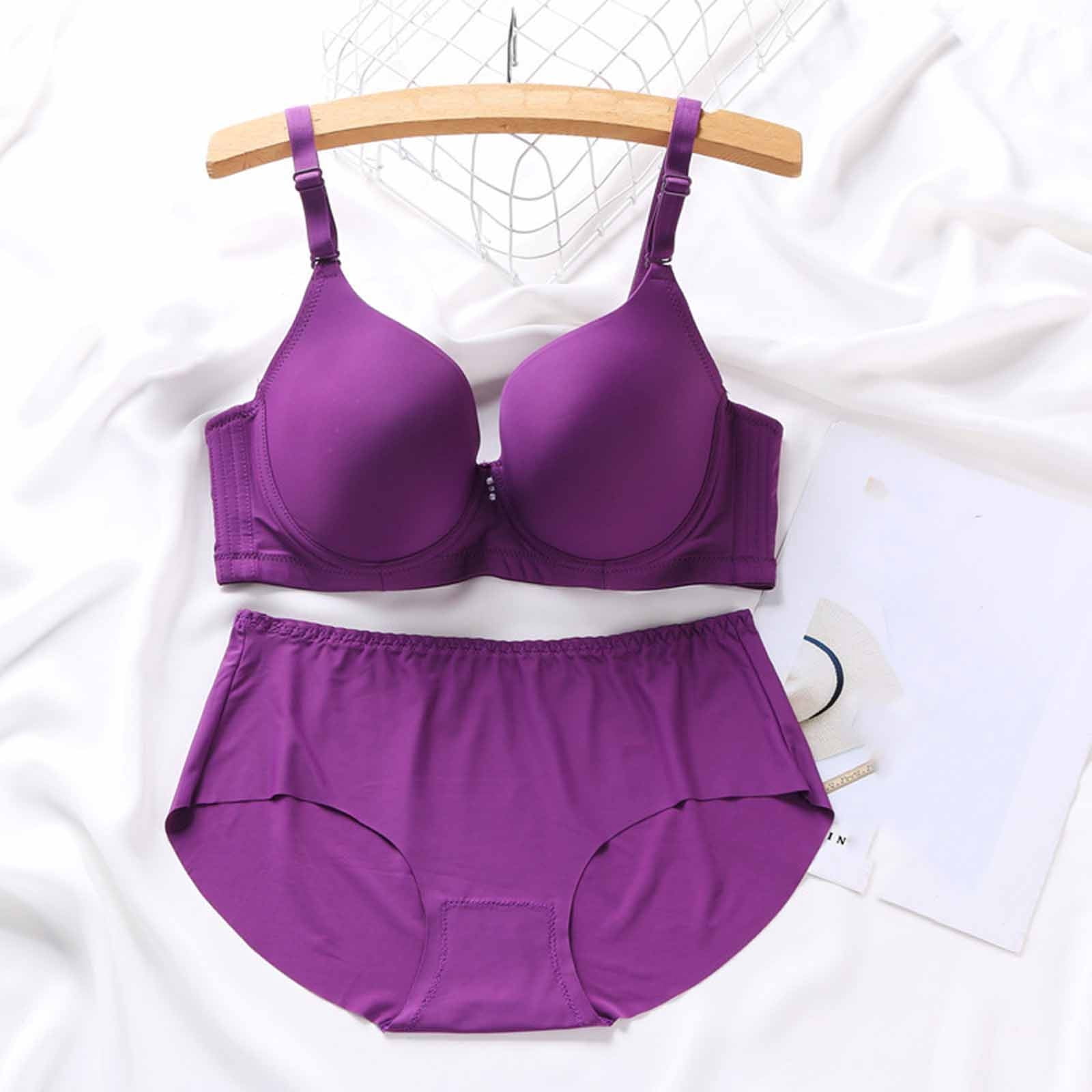 Warop Women's Underwire Bra and Panty Set, Lightweight Solid Color Push ...
