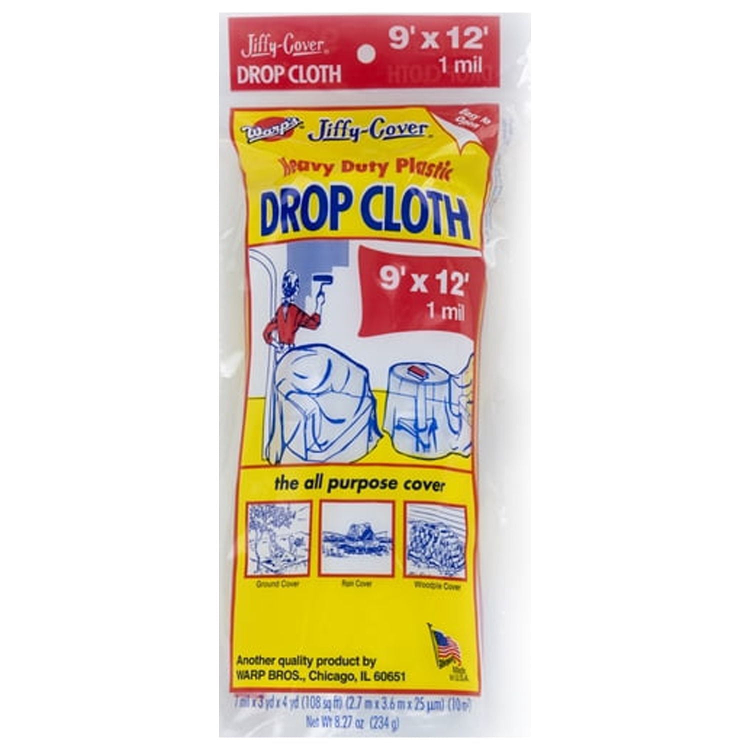 Warp's Jiffy-cover 9 Ft. W X 12 Ft. L X 0.6 Mil Plastic Drop Cloth 1 Pk ...