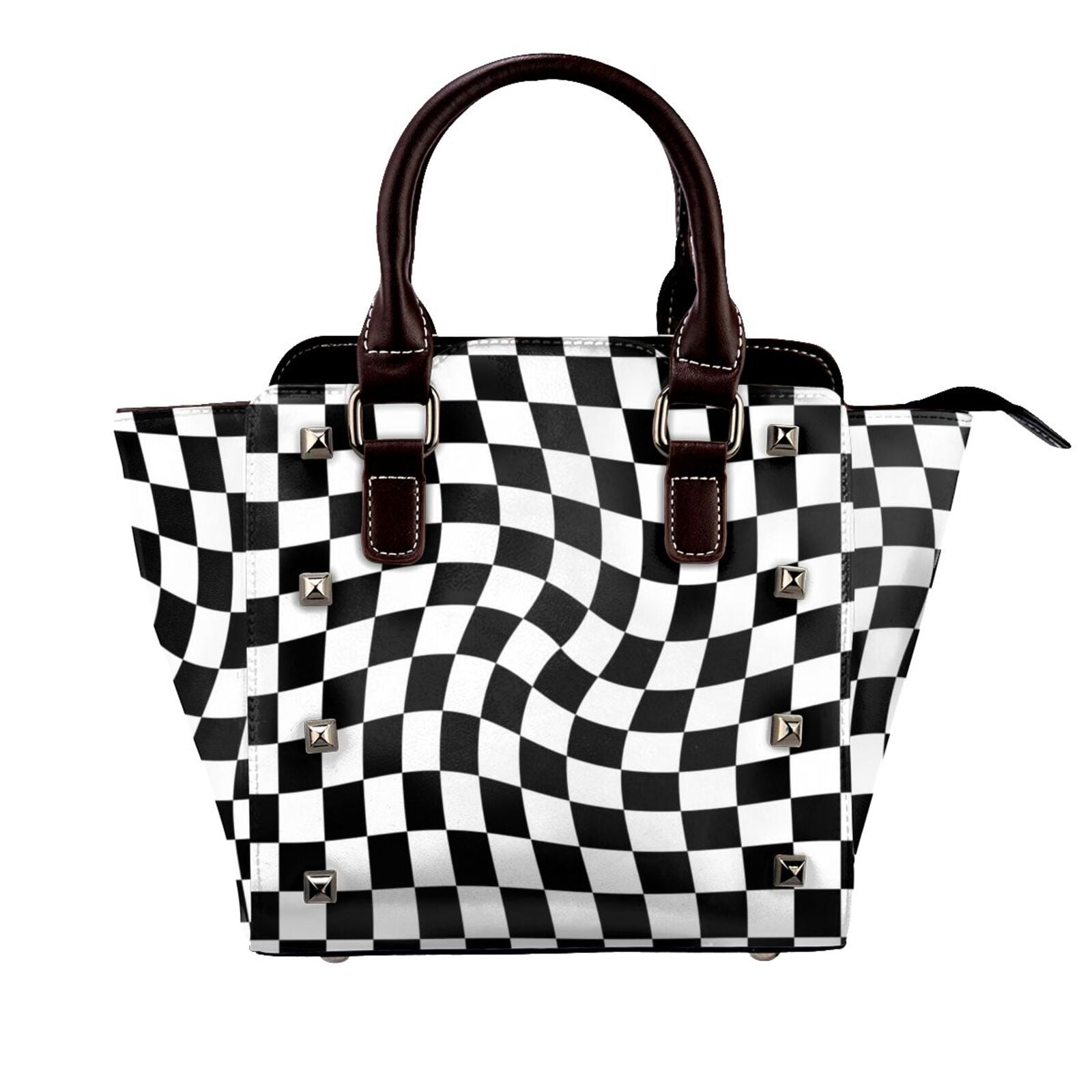 Warped Checkerboard Rivet Fashion One-Shoulder Women's Handbag Tote Bag ...