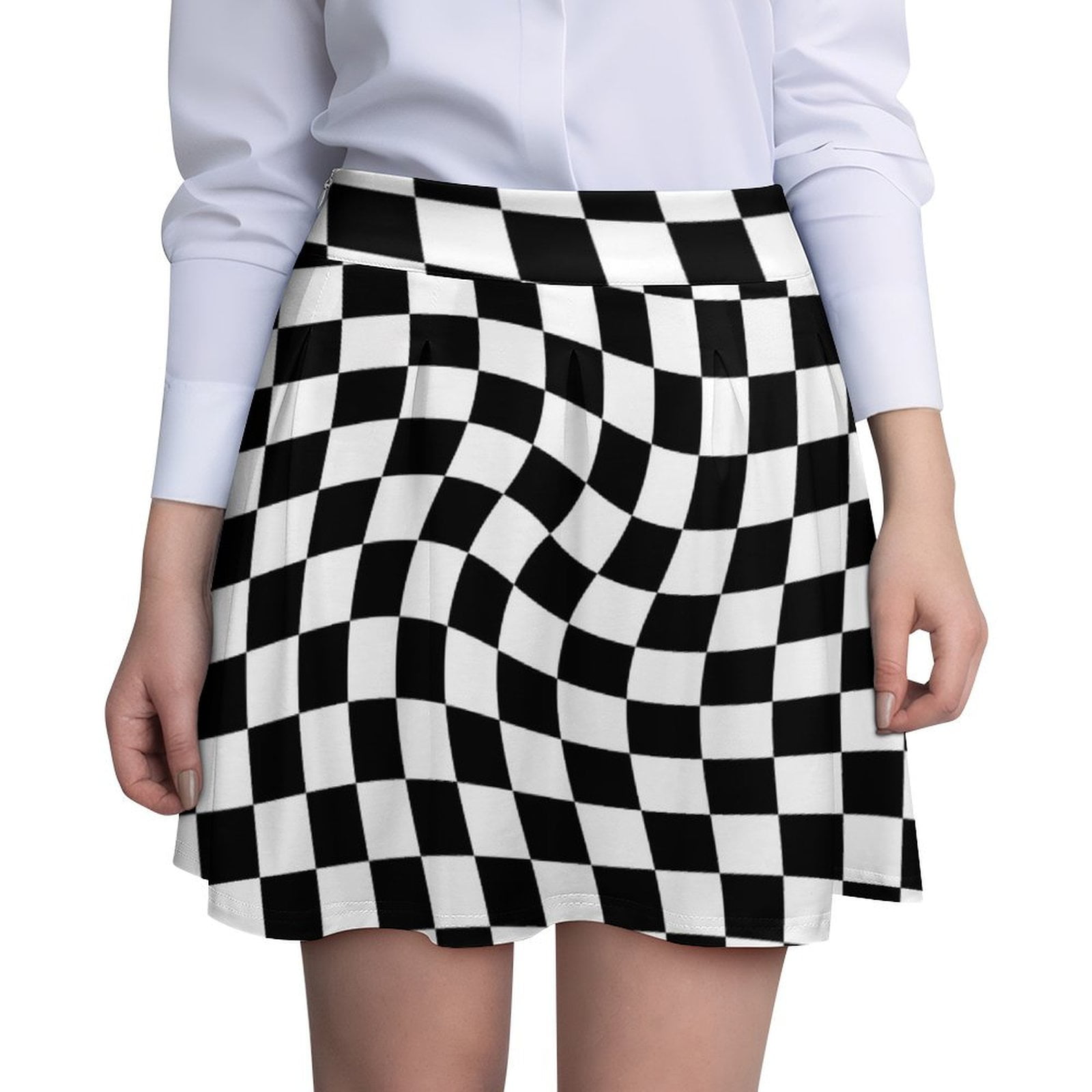 Warped Checkerboard Women's Casual Mini Skirt Invisible Zipper Summer ...