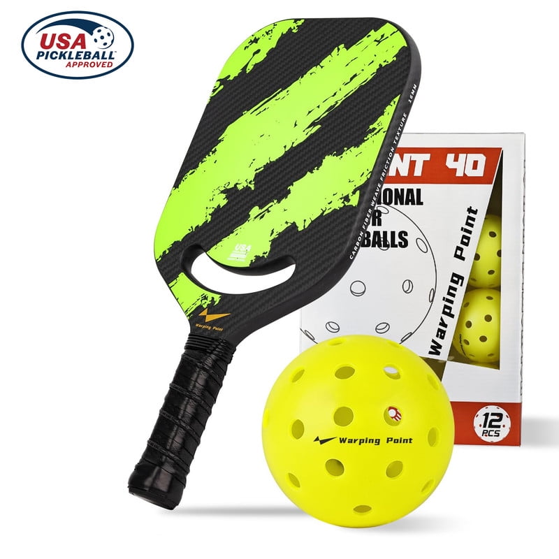 Warping Point Carbon Fiber Pickleball Paddle & 12 Pack Outdoor Practice ...