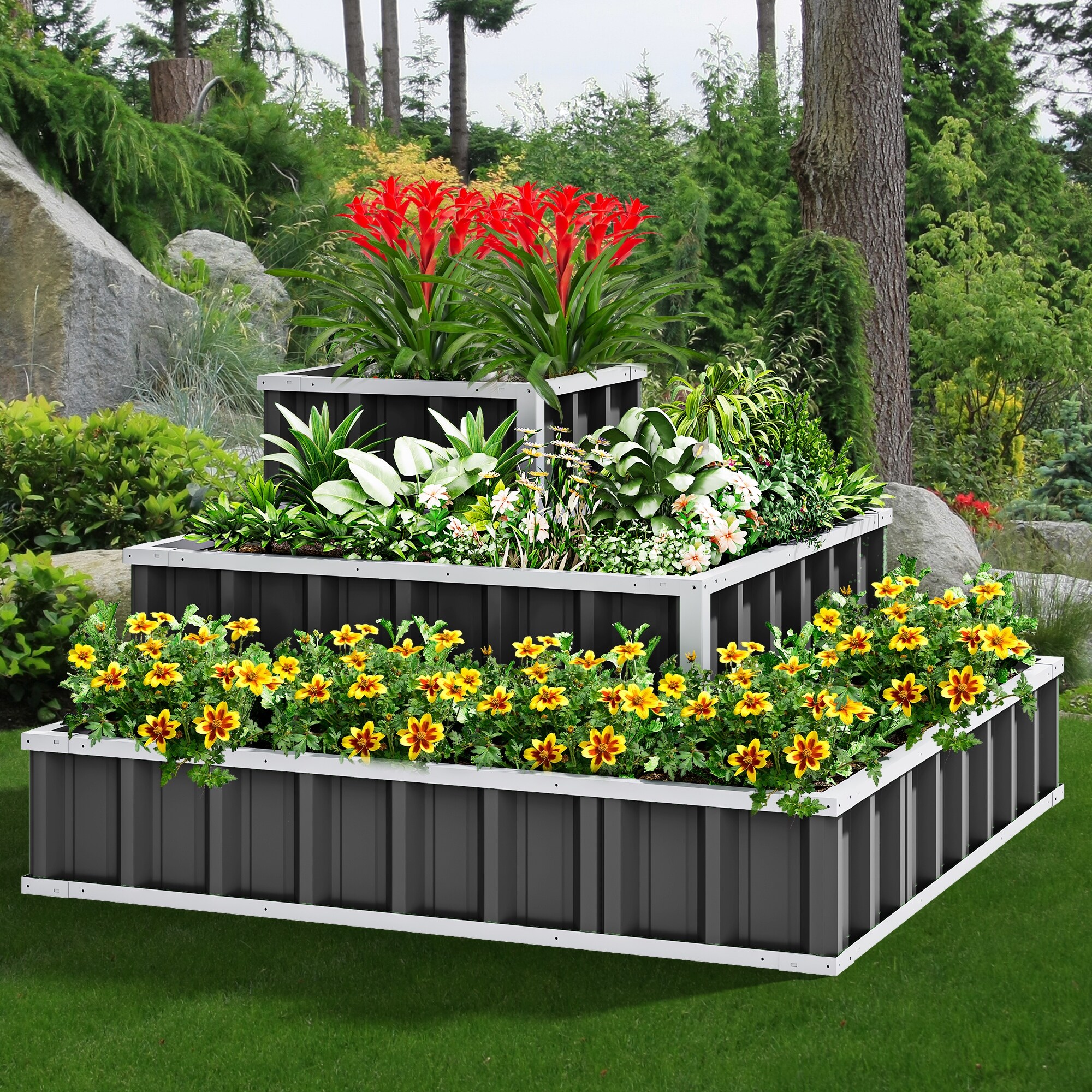 Warranty Company 3 Tiers Stackable Raised Garden Bed Grey - 4x4x2ft ...