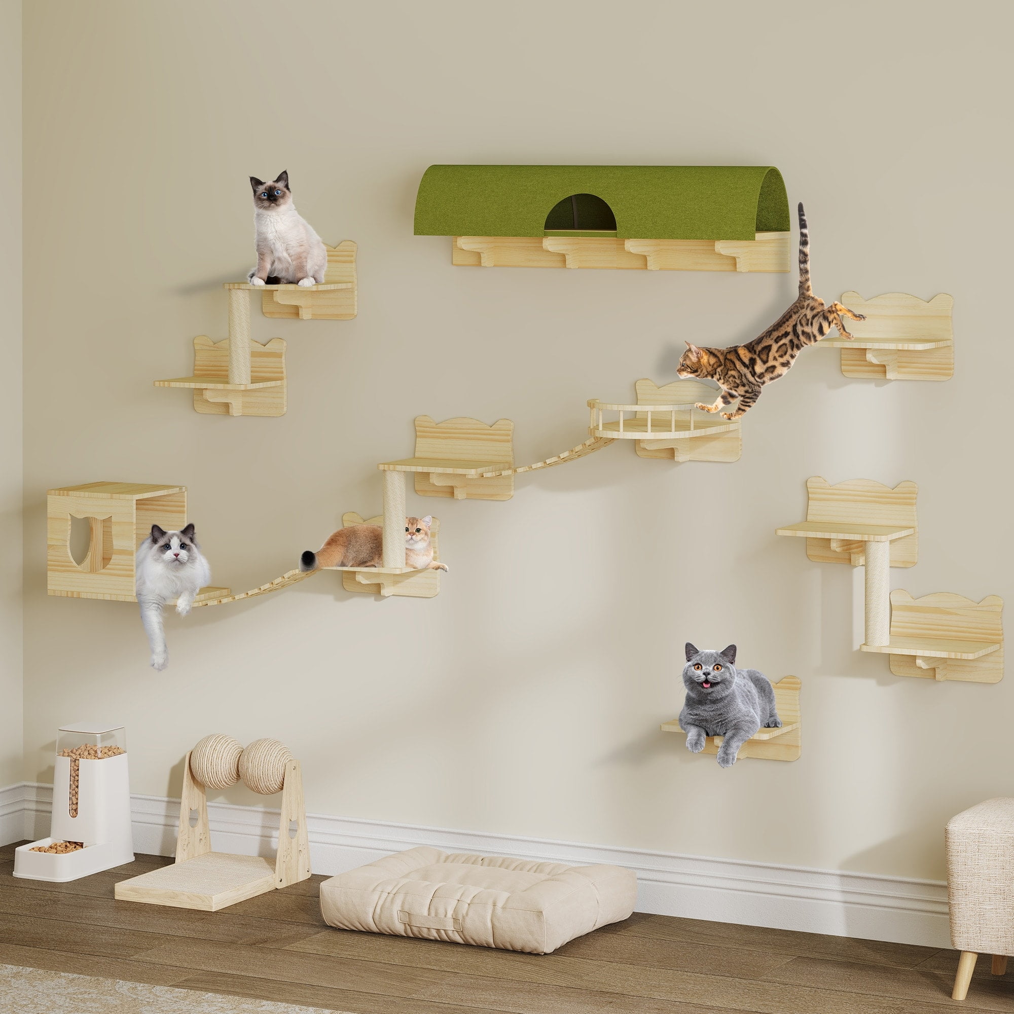 Warranty Company Moasis 9PCS Cat Wall Shelves Set Wall Mounted Wood Cat ...