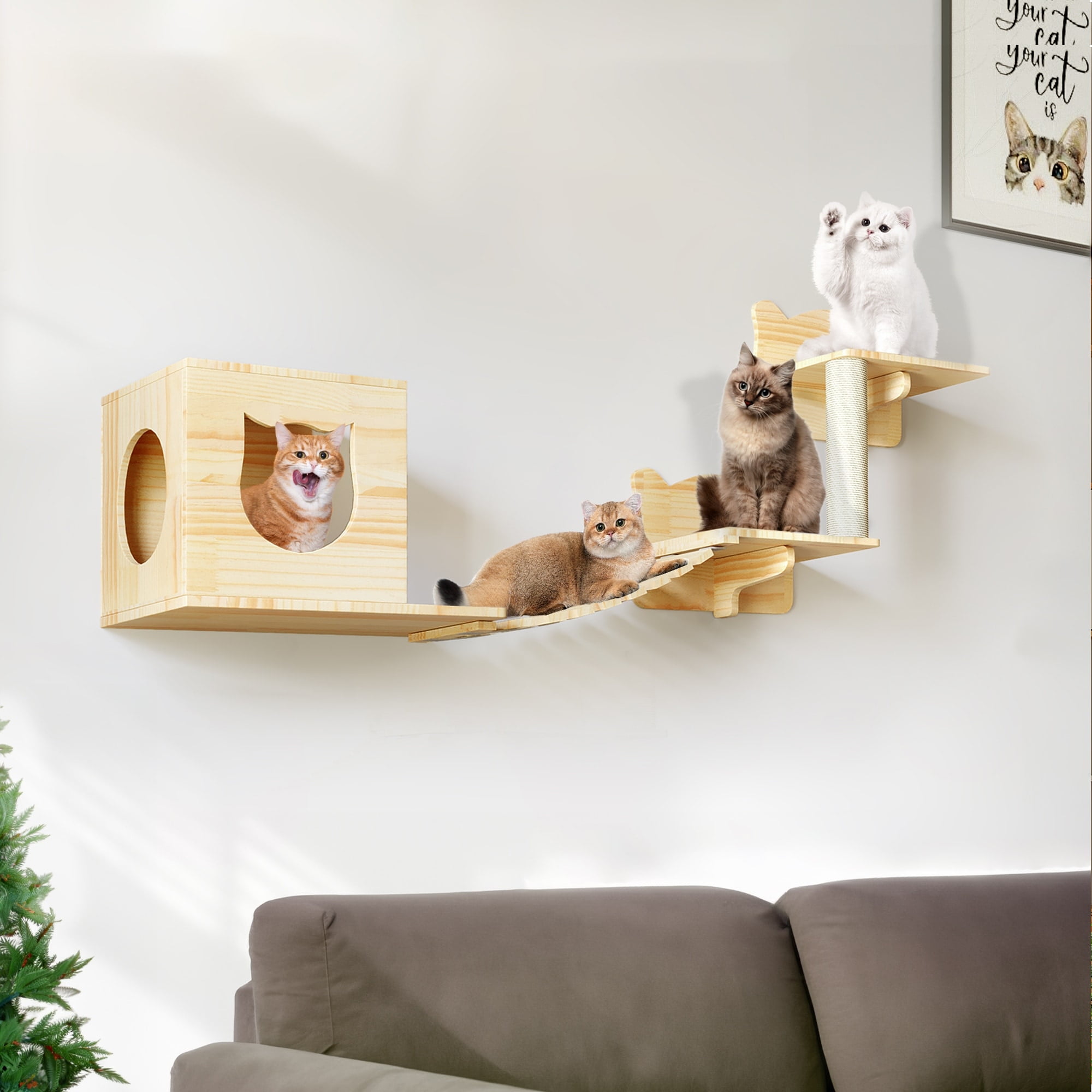 Warranty Company Moasis 9PCS Cat Wall Shelves Set Wall Mounted Wood Cat ...