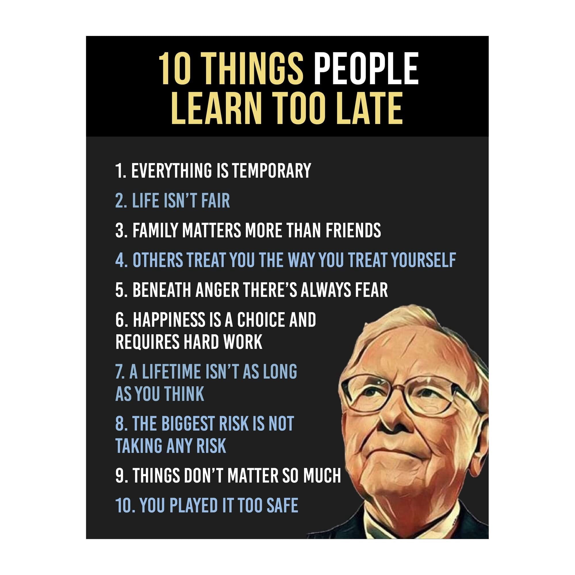 Warren Buffett Quotes- Ten Things People Learn Too Late- Motivational ...