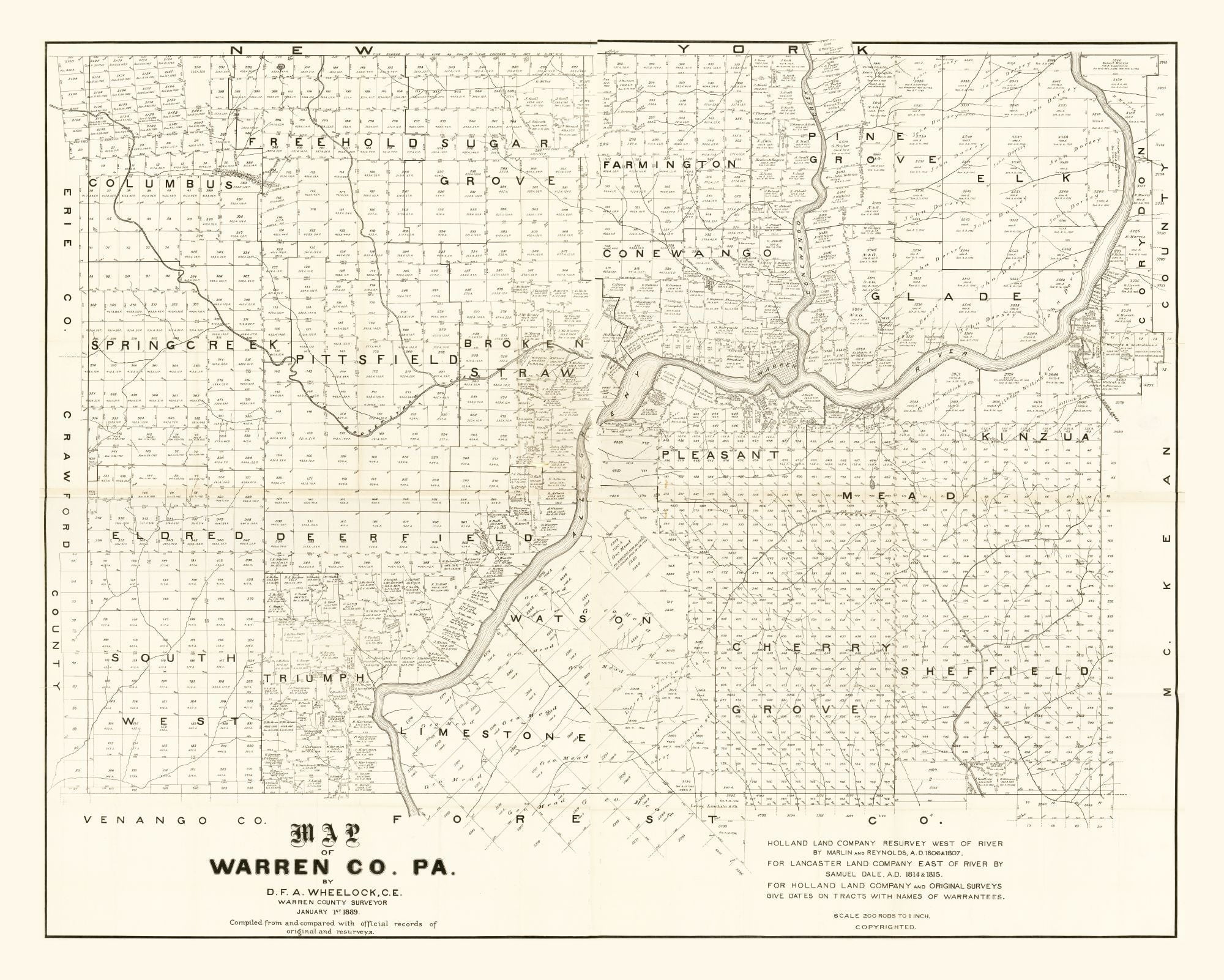Historic County Map - Warren County Pennsylvania - Wheelock 1889 - 28. ...