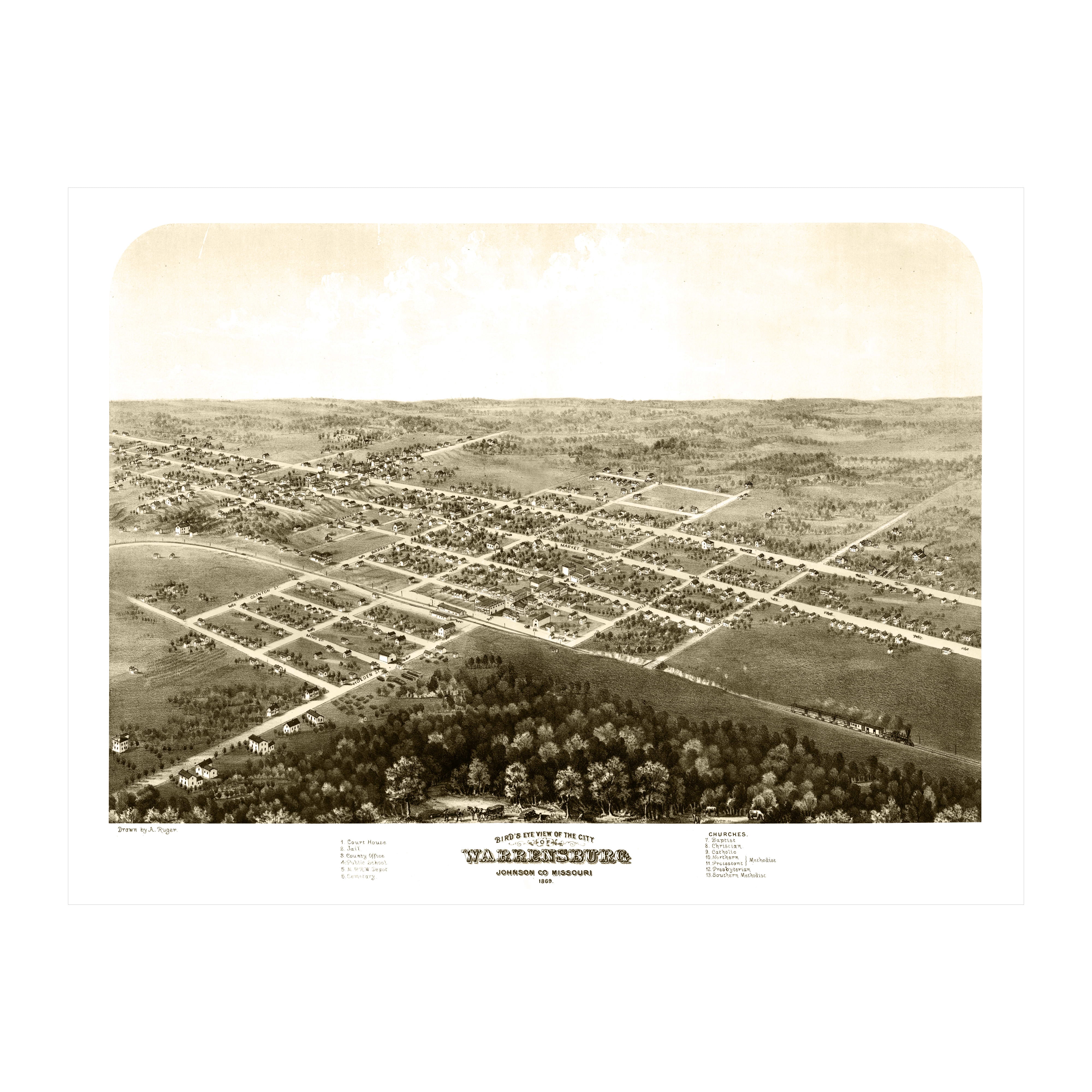 Warrensburg Art, 1869 Vintage Map of Warrensburg Missouri, MO History ...