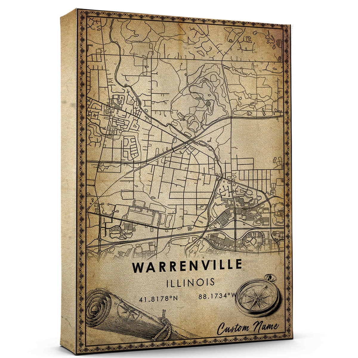 Warrenville Map Poster, Illinois Map Art Poster, Canvas, Warrenville ...