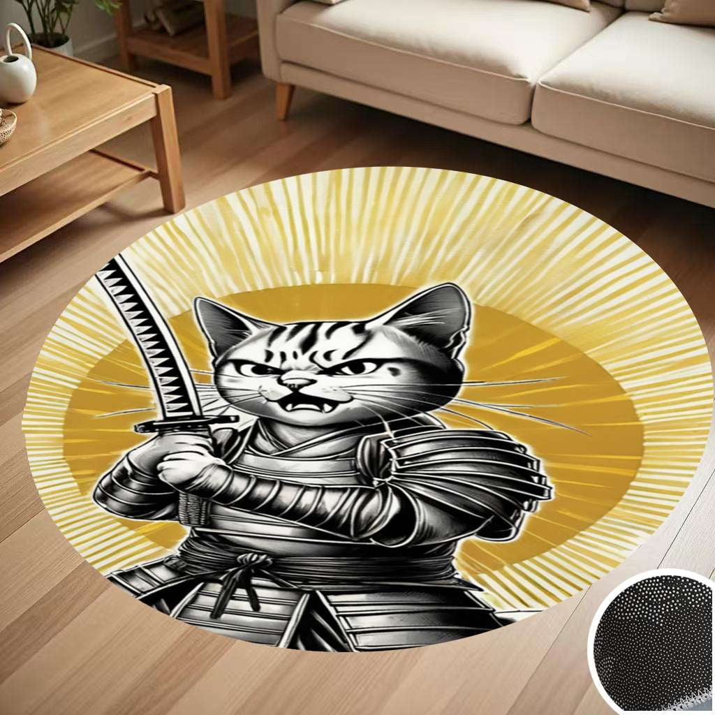 Warrior Cat Sword Art Round Carpet Living Room Bedroom Home Decoration ...